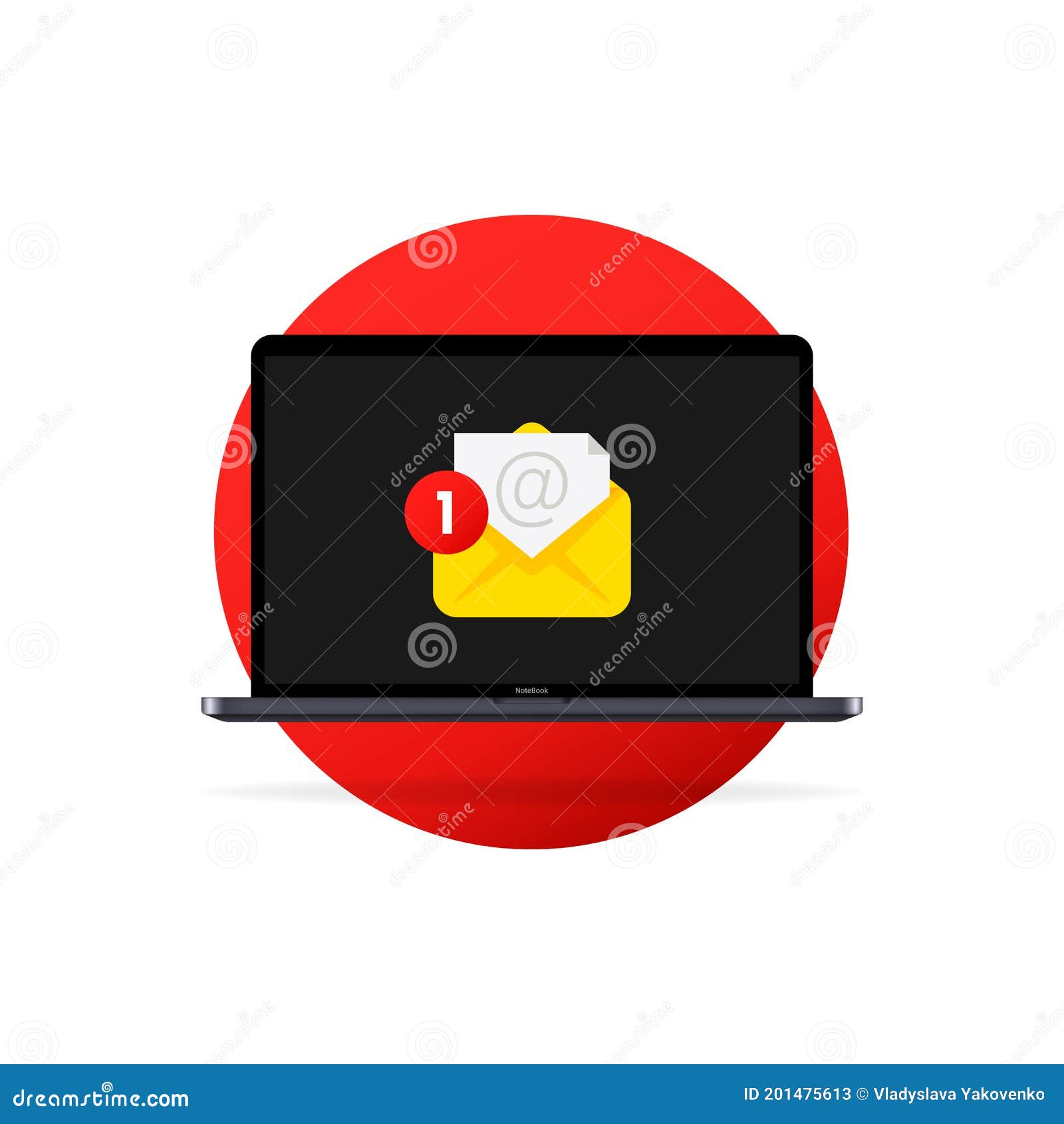 Message Laptop Notification. Laptop with Envelope and Email on Screen ...
