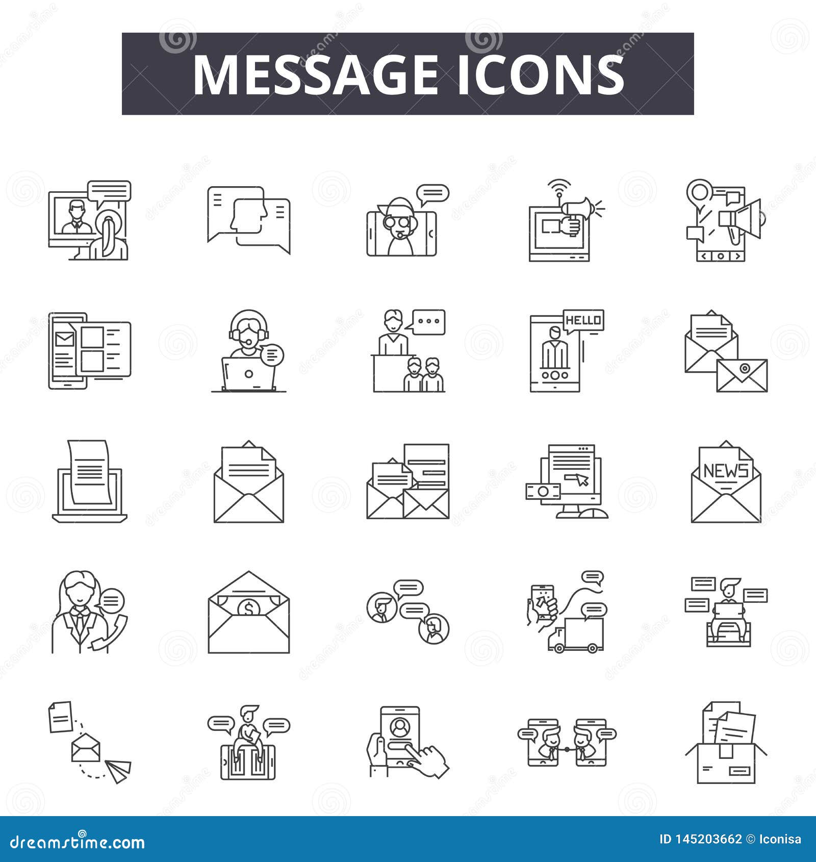 Message Line Icons, Signs, Vector Set, Outline Illustration Concept ...