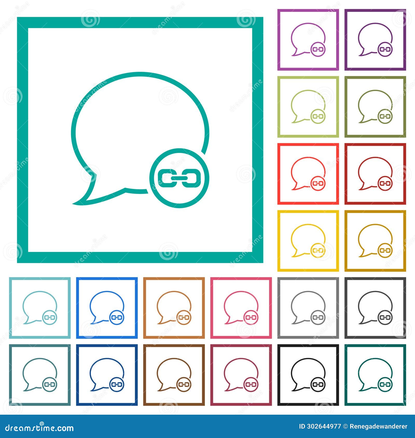Message Link Outline Flat Color Icons with Quadrant Frames Stock Vector ...