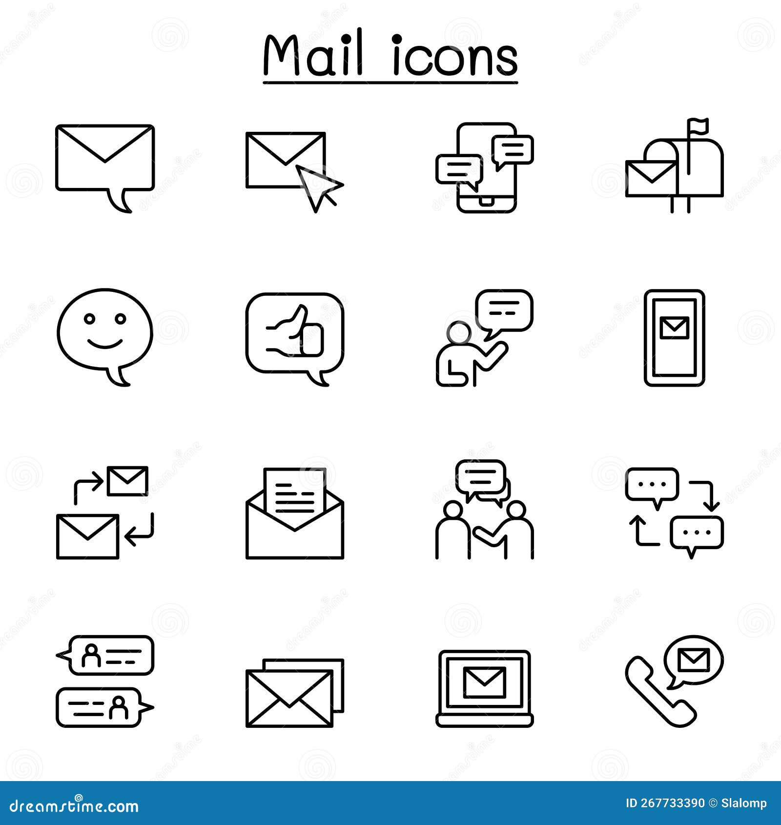 Message, Mail and Envelop Icon Set in Thin Line Style Stock Vector ...