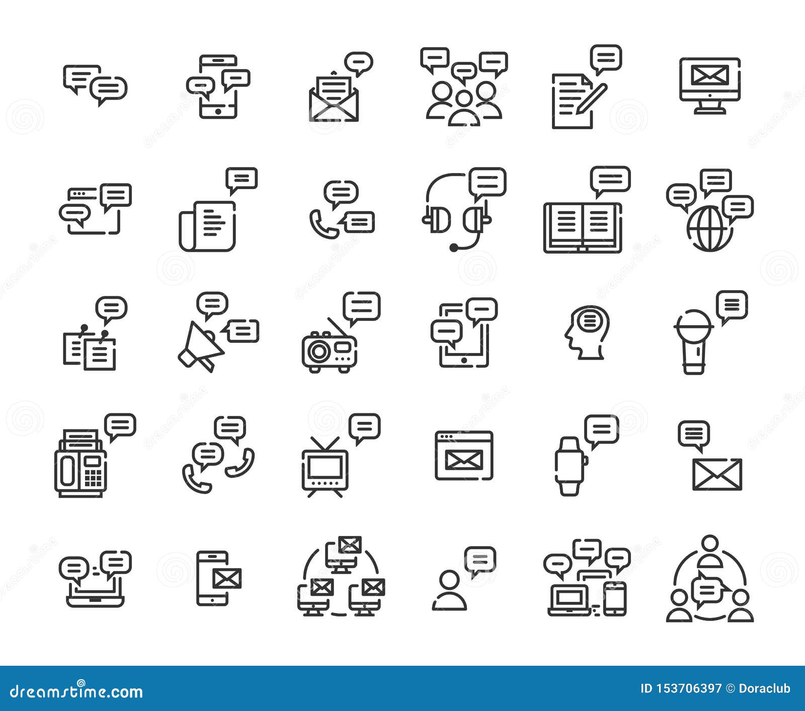 Message outline icon set. stock vector. Illustration of outline - 153706397