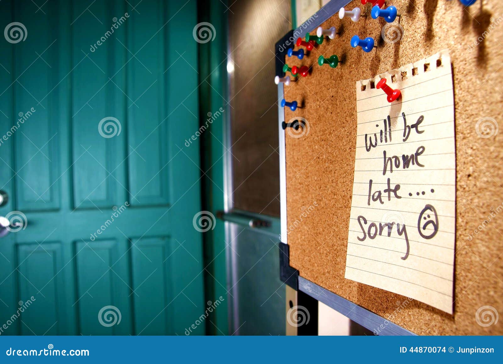 Message or Reminder Board with Will Be Home Late, Sorry Note Stock ...