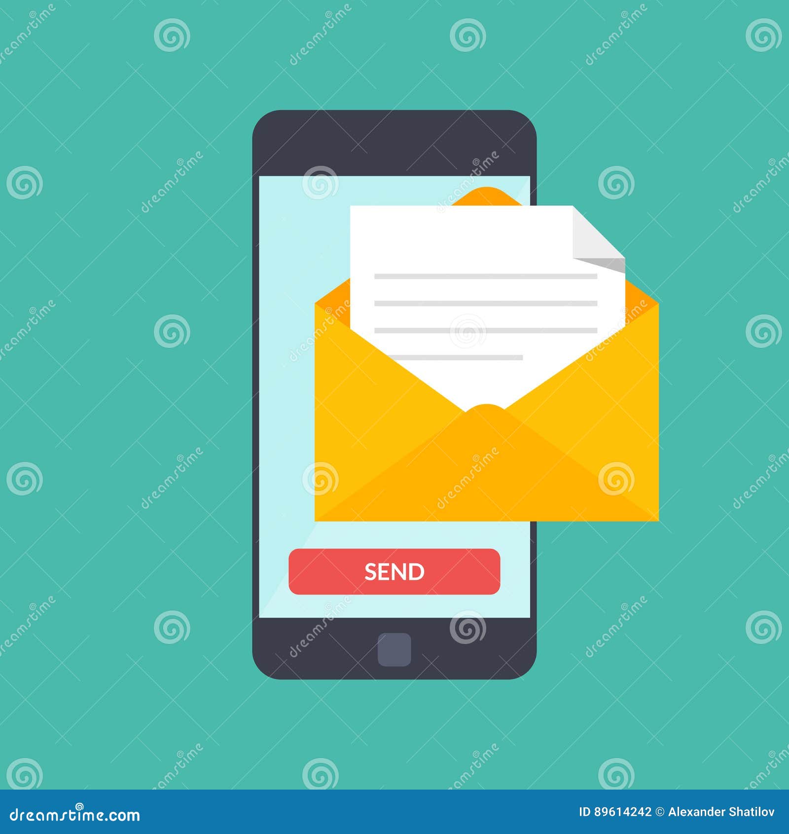 Message Send on Mobile Phone. Email Marketing. Vector Illustration in ...