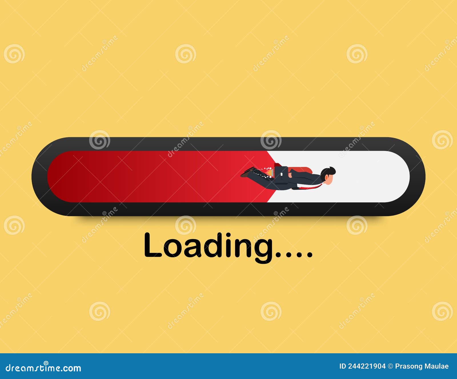 Message Showing a Loading Bar and Businessman Flying with Rocket ...