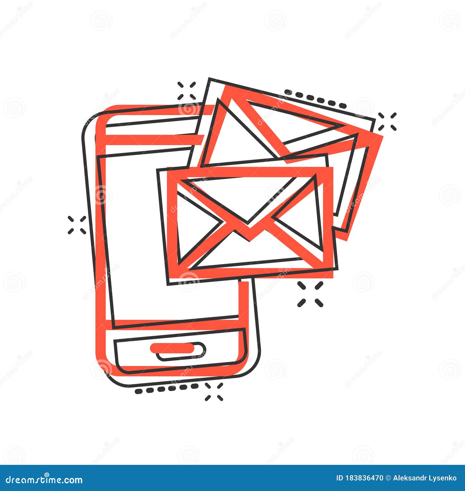 Message on Smartphone Icon in Comic Style. Mail with Phone Cartoon ...