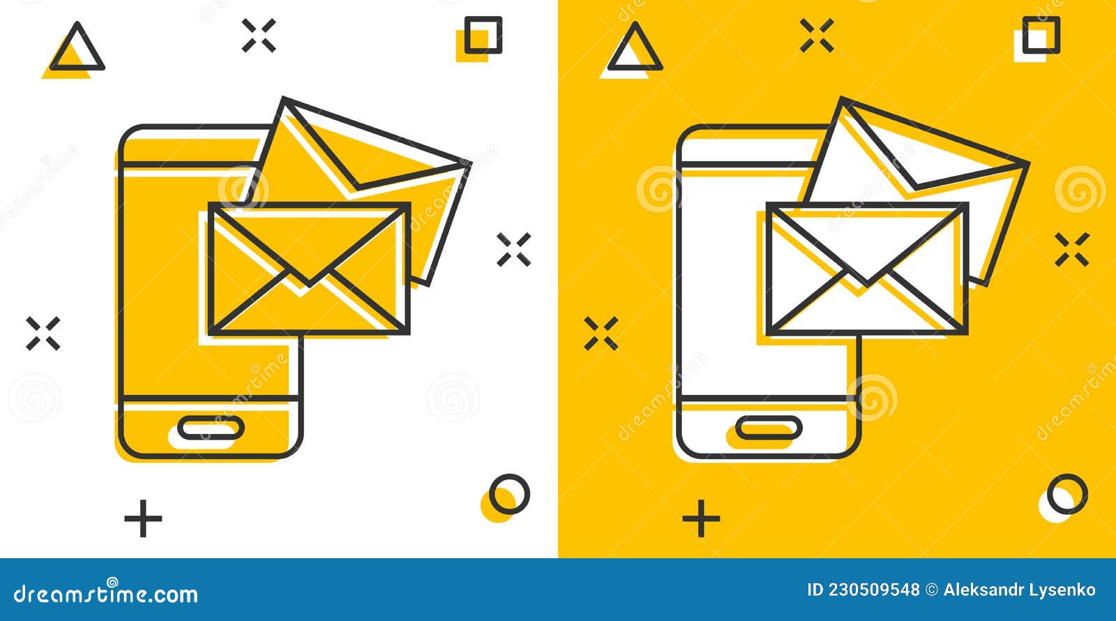 Message on Smartphone Icon in Comic Style. Mail with Phone Cartoon ...