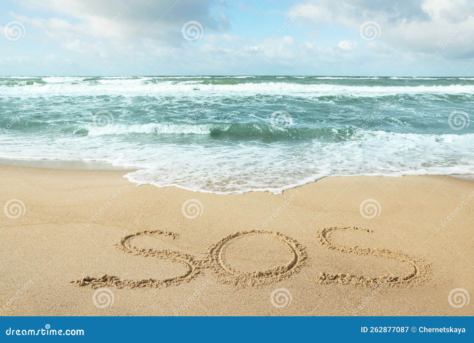 Message SOS Drawn on Sand Near Wavy Sea Stock Image - Image of help ...
