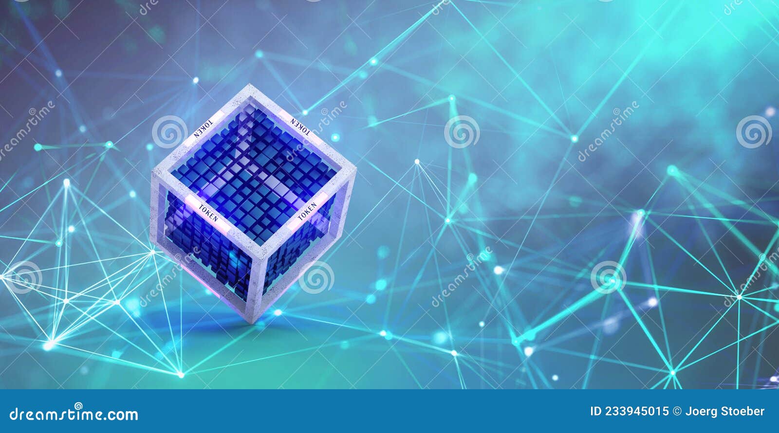 Message TOKEN on an Abstract Cube Filled with a Lot of Smaller Cubes ...