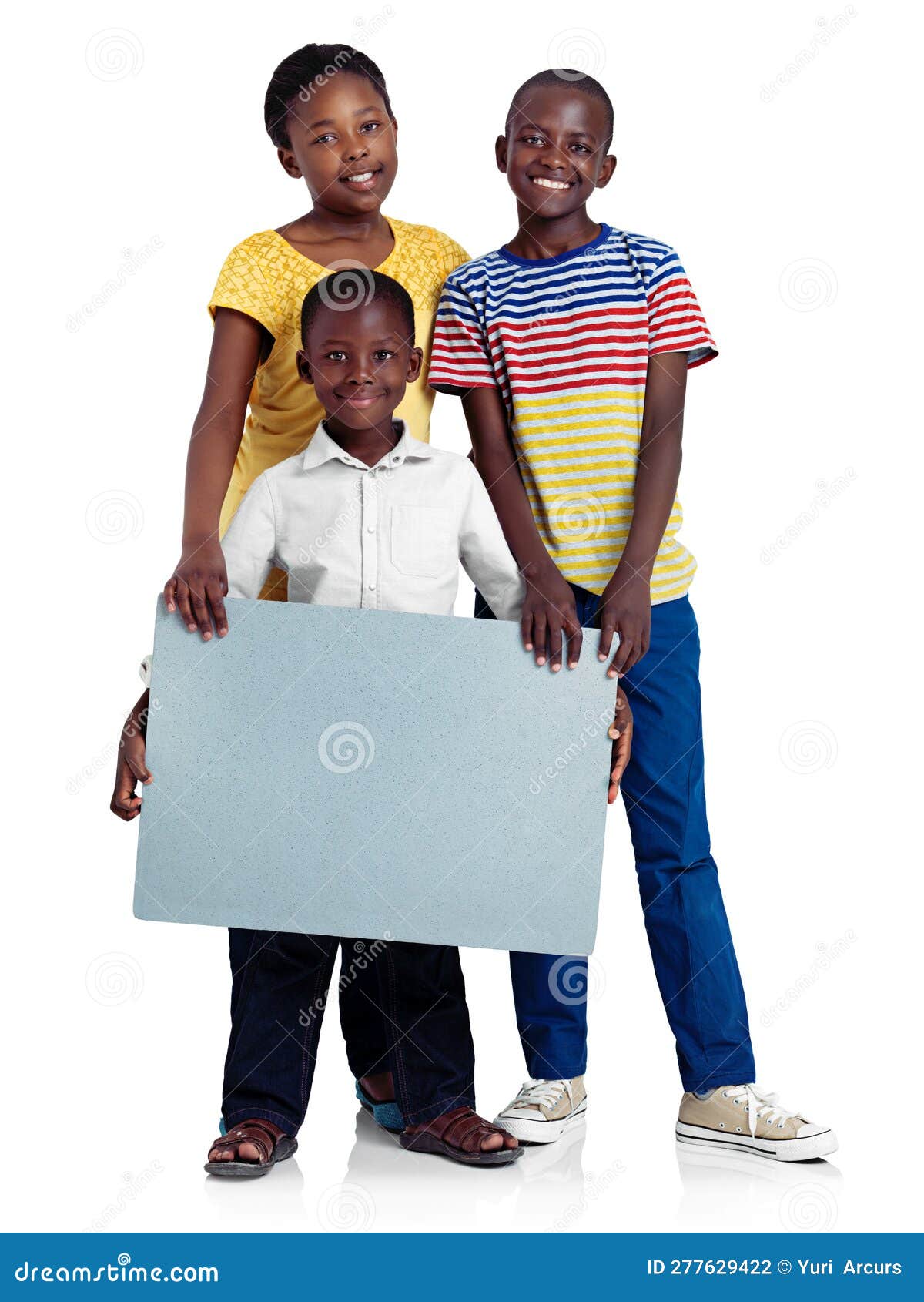 A Message from Us. Studio Shot of Three African Siblings with a Blank ...
