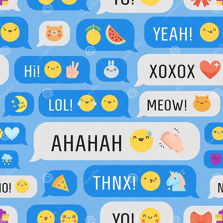 Messages with Cute Emoji Seamless Vector Pattern. Stock Vector ...