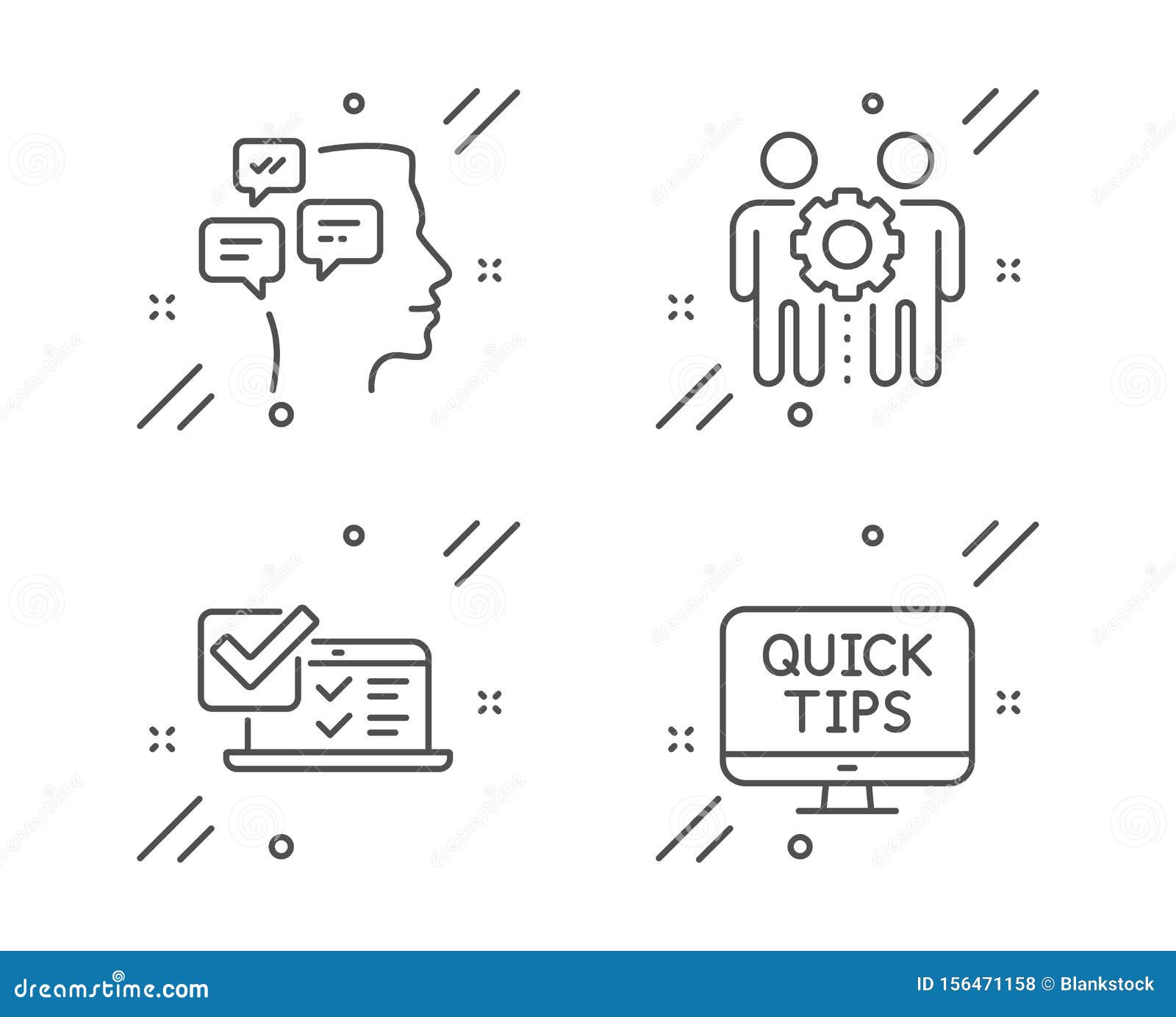 Messages, Employees Teamwork and Online Survey Icons Set. Web Tutorials ...