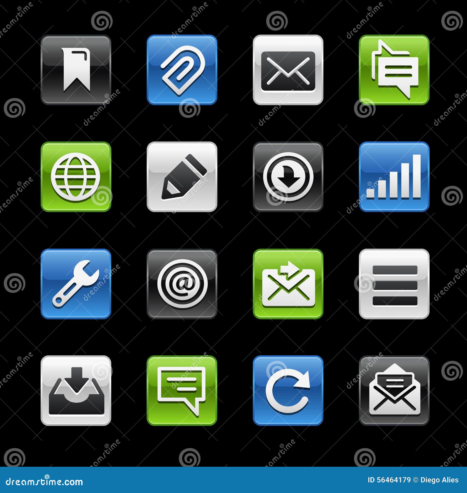 Messages Glossy Buttons stock vector. Illustration of apps - 56464179