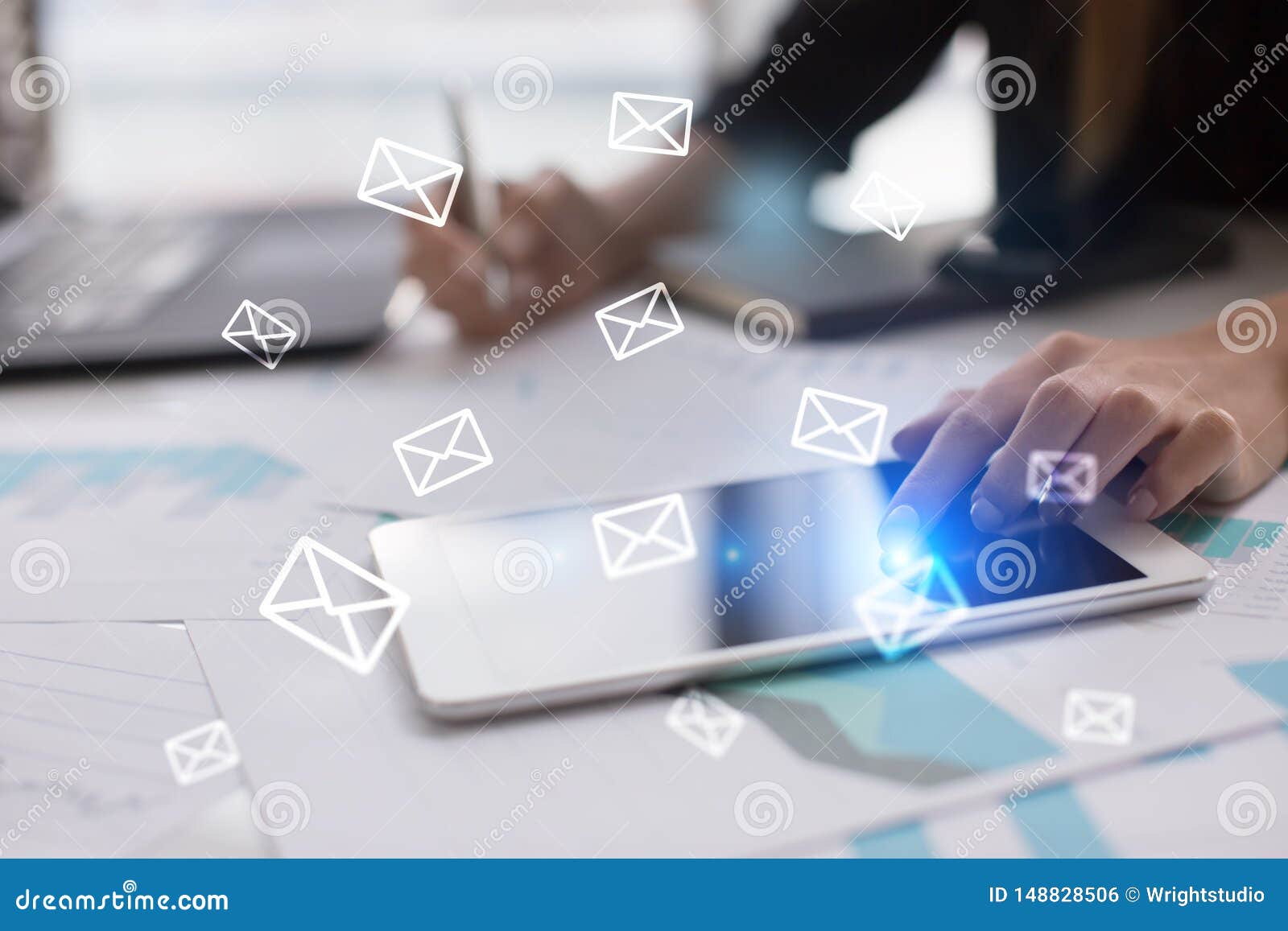 Messages Icons on Virtual Screen. Communication Concept. Stock Photo ...