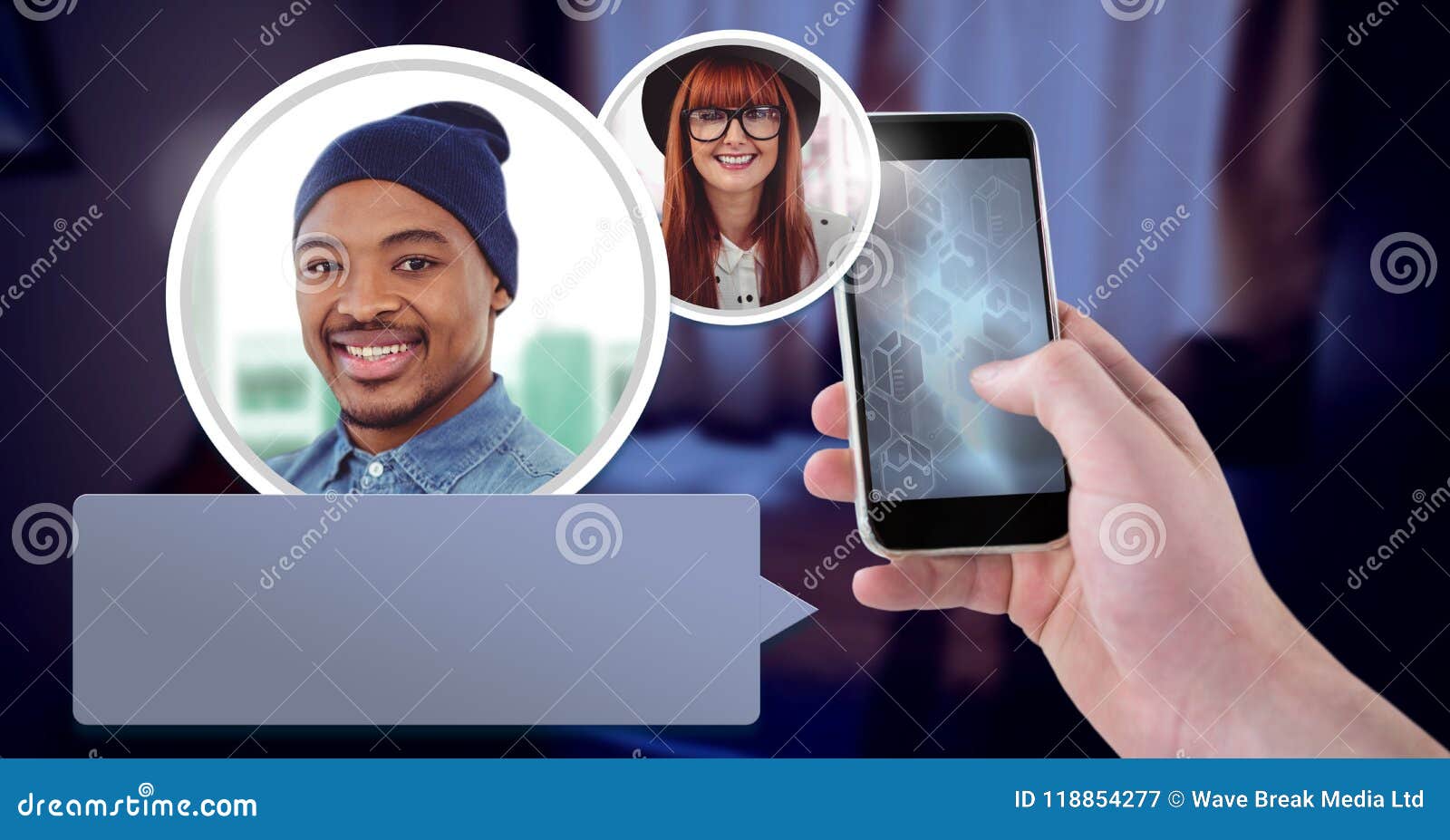 Messaging App on Phone in Hand with Chat Profiles Stock Image - Image ...