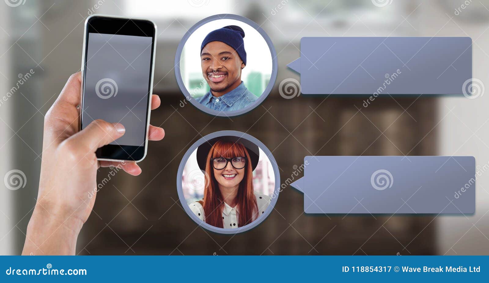 Messaging App on Phone in Hand with Chat Profiles Stock Image - Image ...