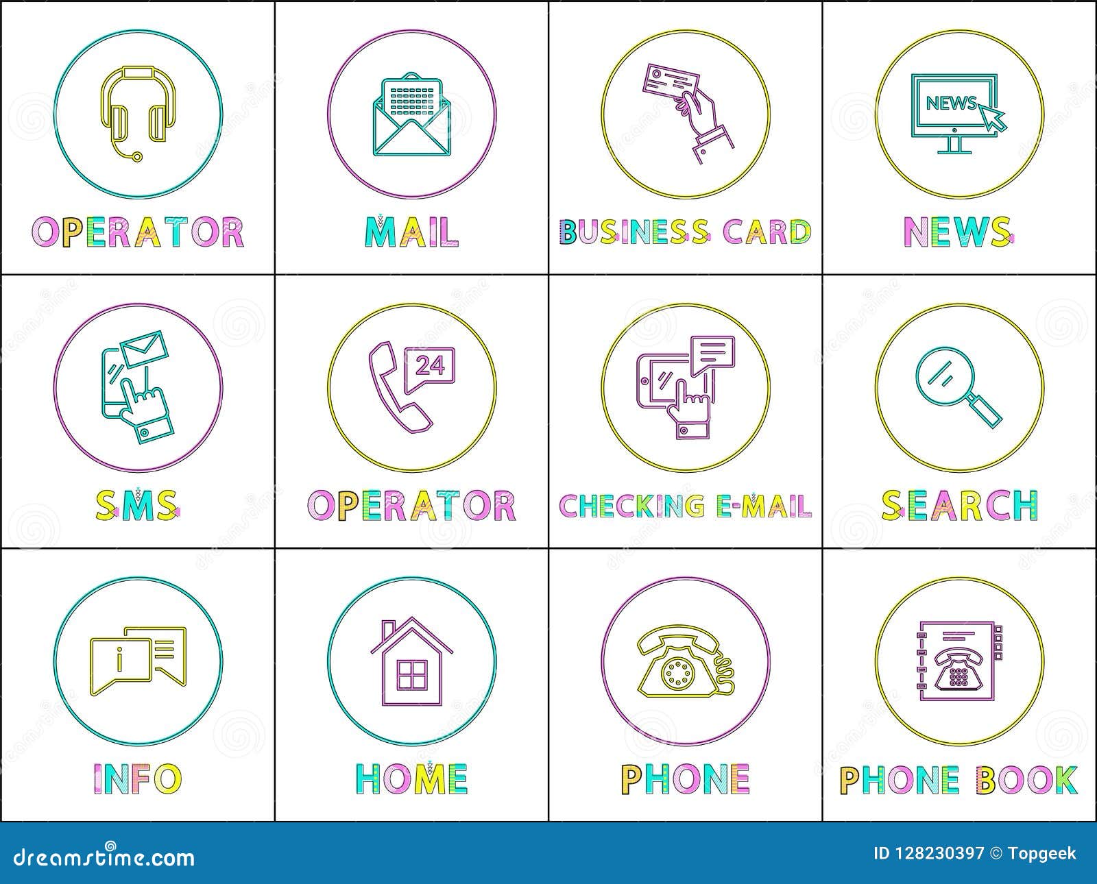 Messaging and Calling or Internet Search Icons Stock Vector ...