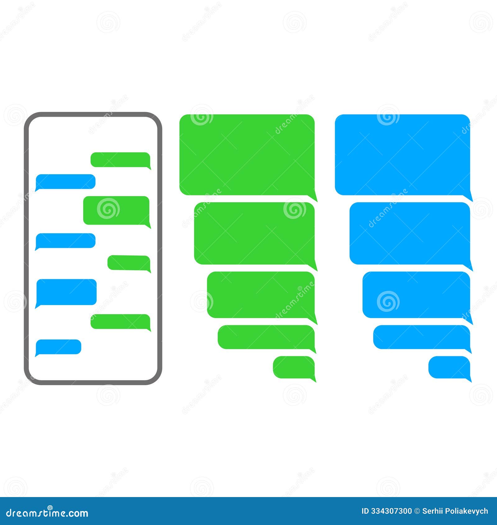 Messaging Icon Set. Green and Blue Bubbles. Vector Chat Symbols. Simple ...