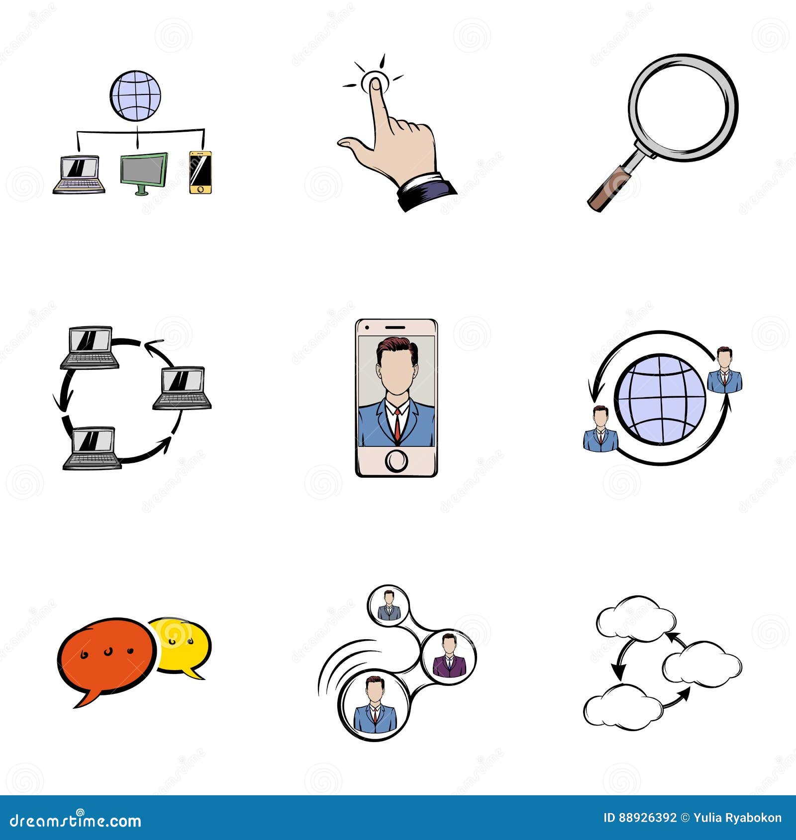 Messaging Icons Set, Cartoon Style Stock Vector - Illustration of ...