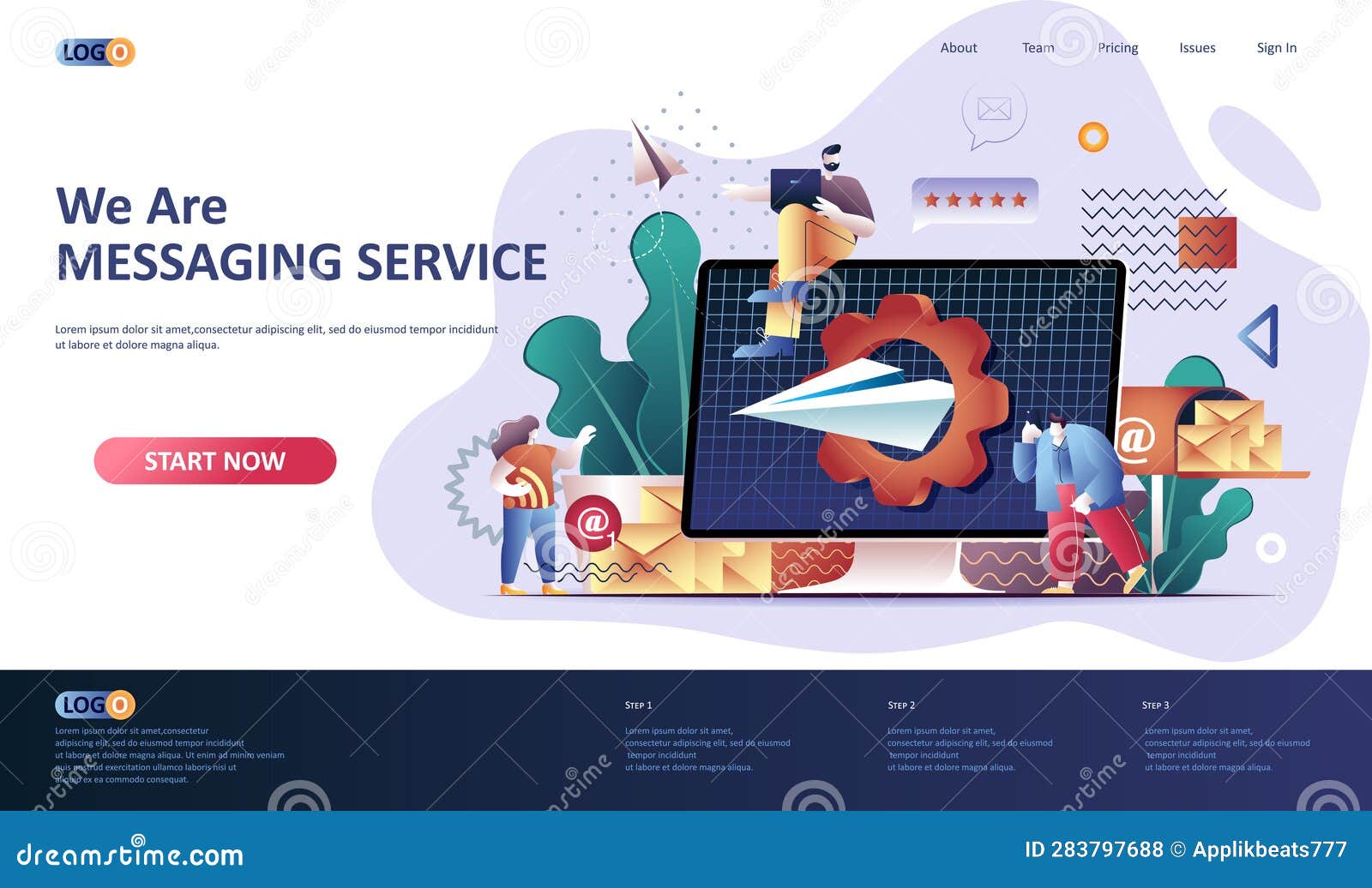 Messaging Service Flat Landing Page Template. Internet Messenger ...