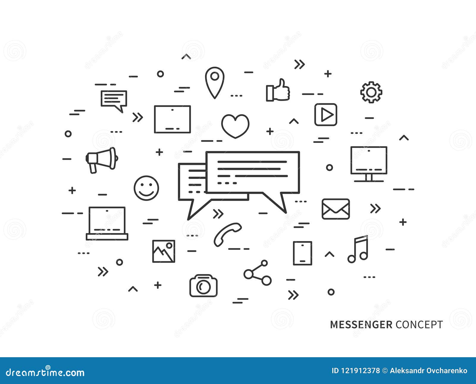Messenger Chat Application Linear Vector Illustration Stock Vector ...