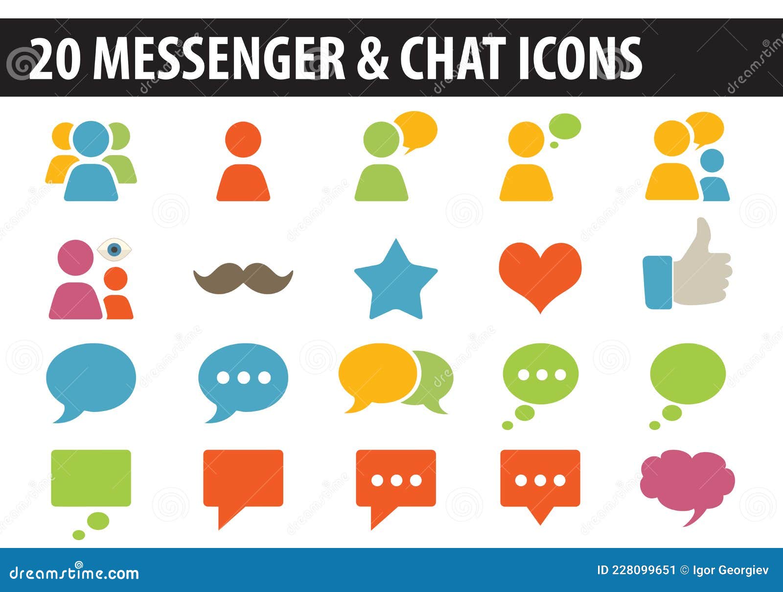 20 Messenger & Chat Icons Flat Stock Vector - Illustration of computer ...