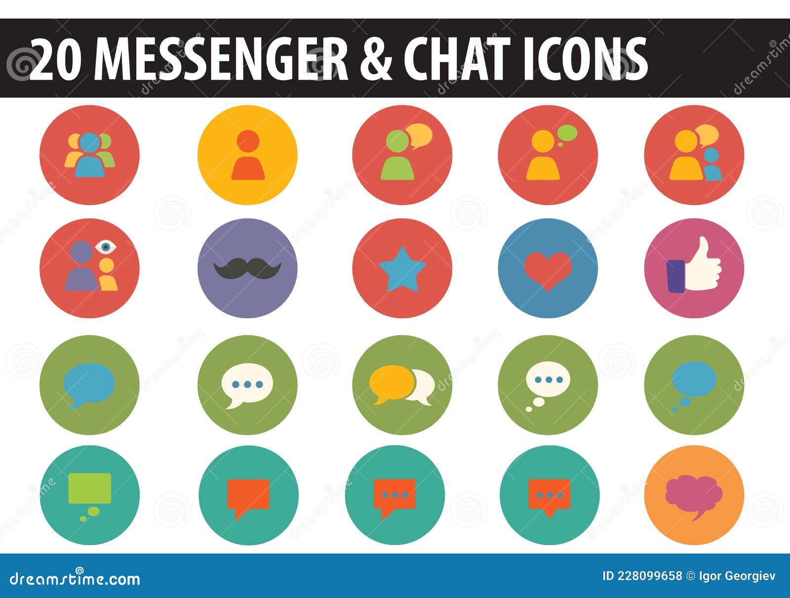 20 Messenger & Chat Icons Round Circle Stock Vector - Illustration of ...