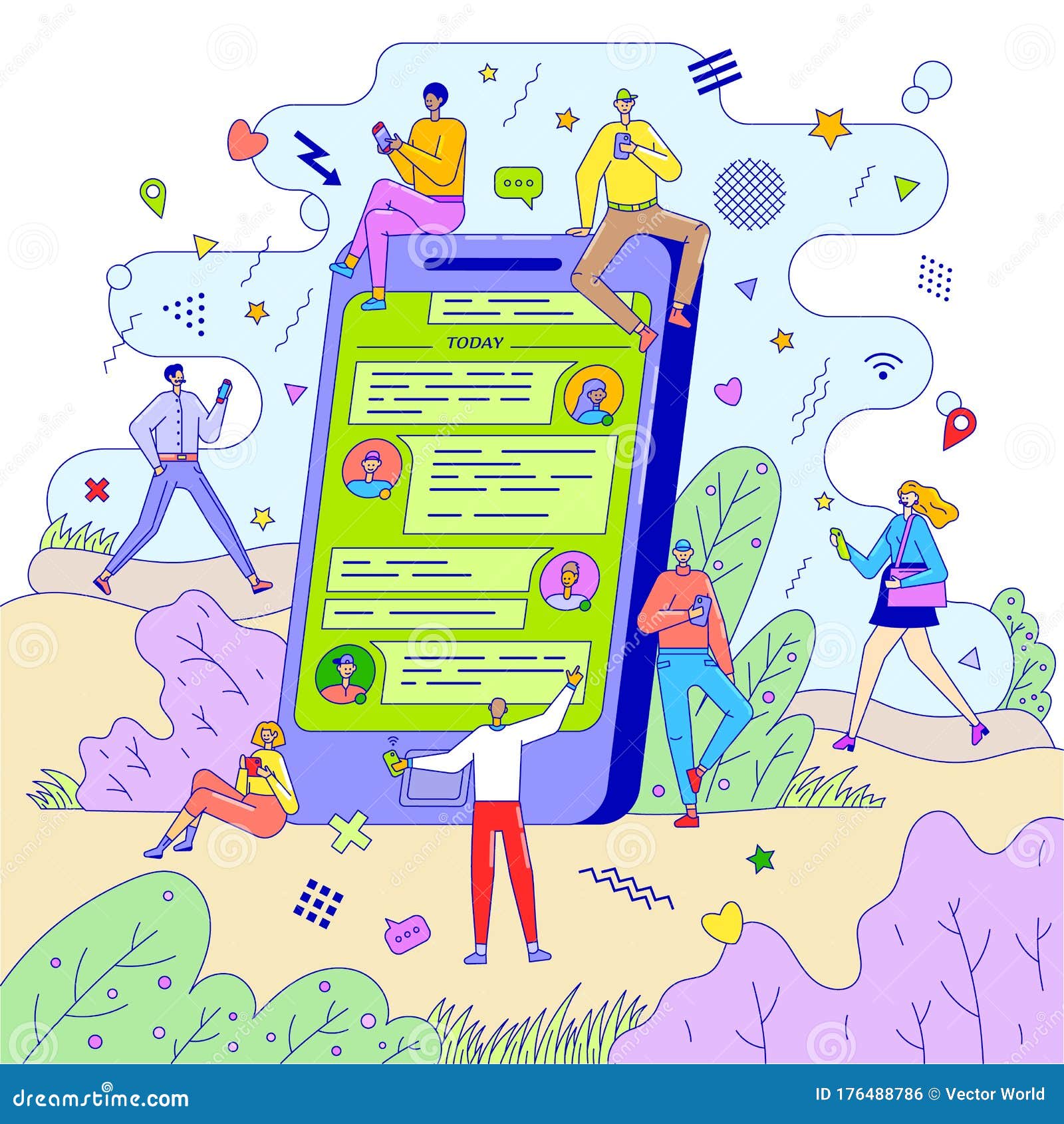 Messenger Service Vector Illustration with People Messaging Each Other ...