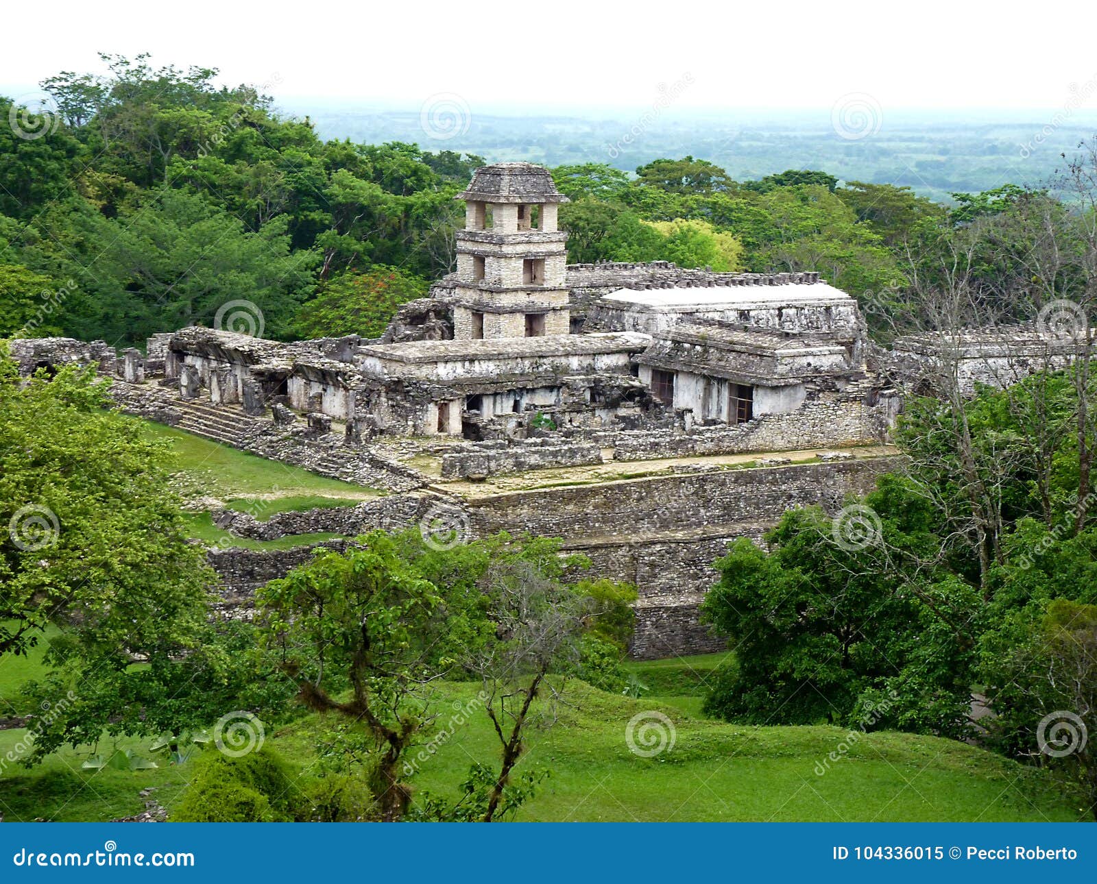 Messico Chiapas, Palenque, Panorama Van De Tempel Stock Afbeelding ...