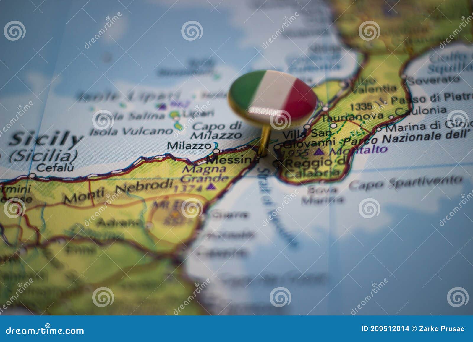 Messina Pinned on a Map with the Flag of Italy Stock Photo - Image of ...