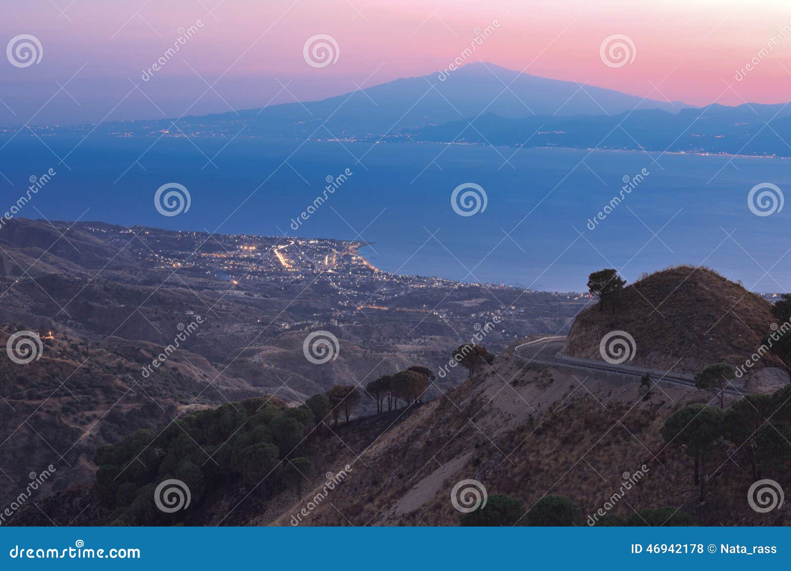 Messina Strait after Sunset Stock Photo - Image of mediterranean, etna ...