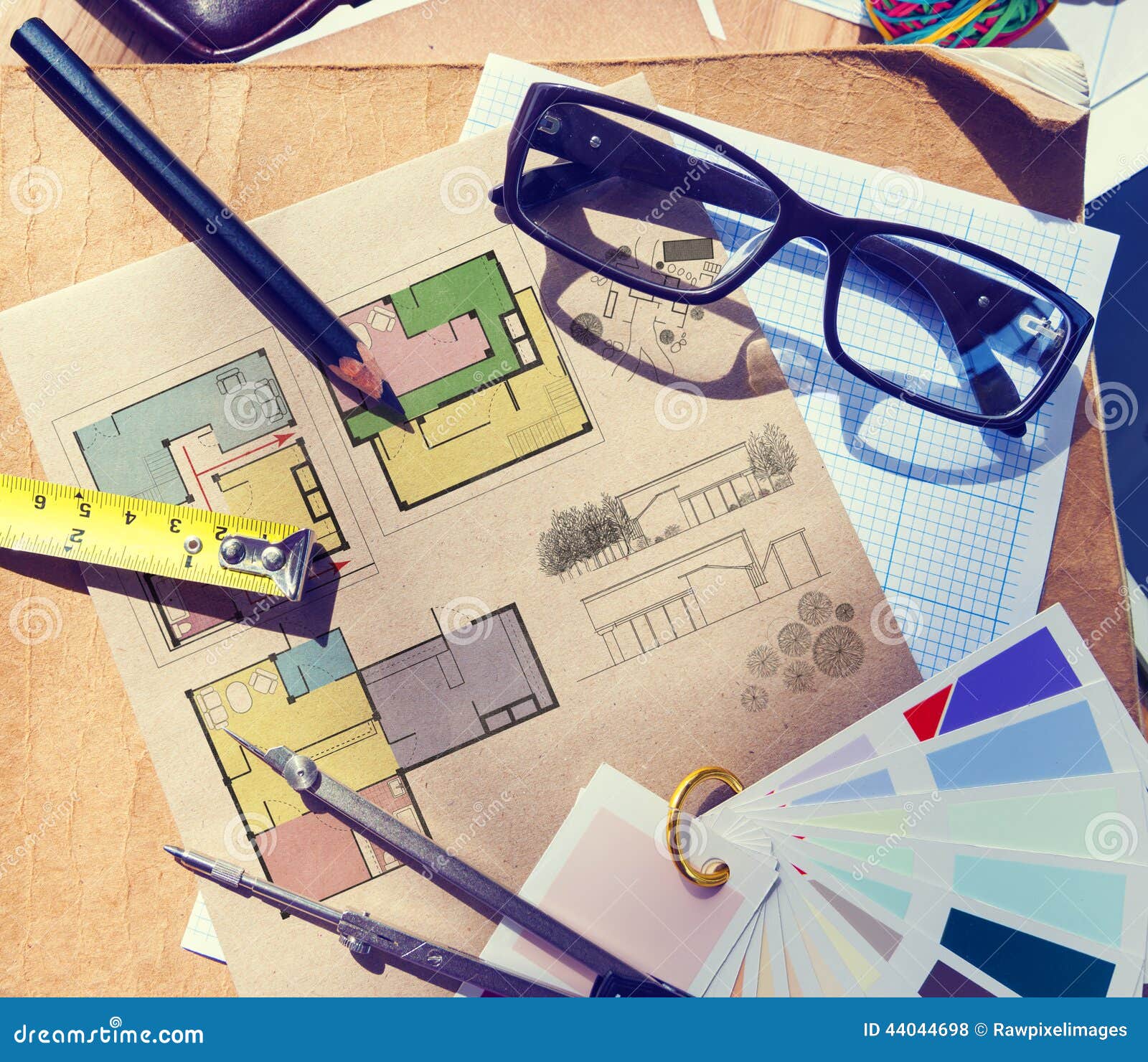 Messy Architect S Table with Work Tools Stock Photo - Image of drafting ...
