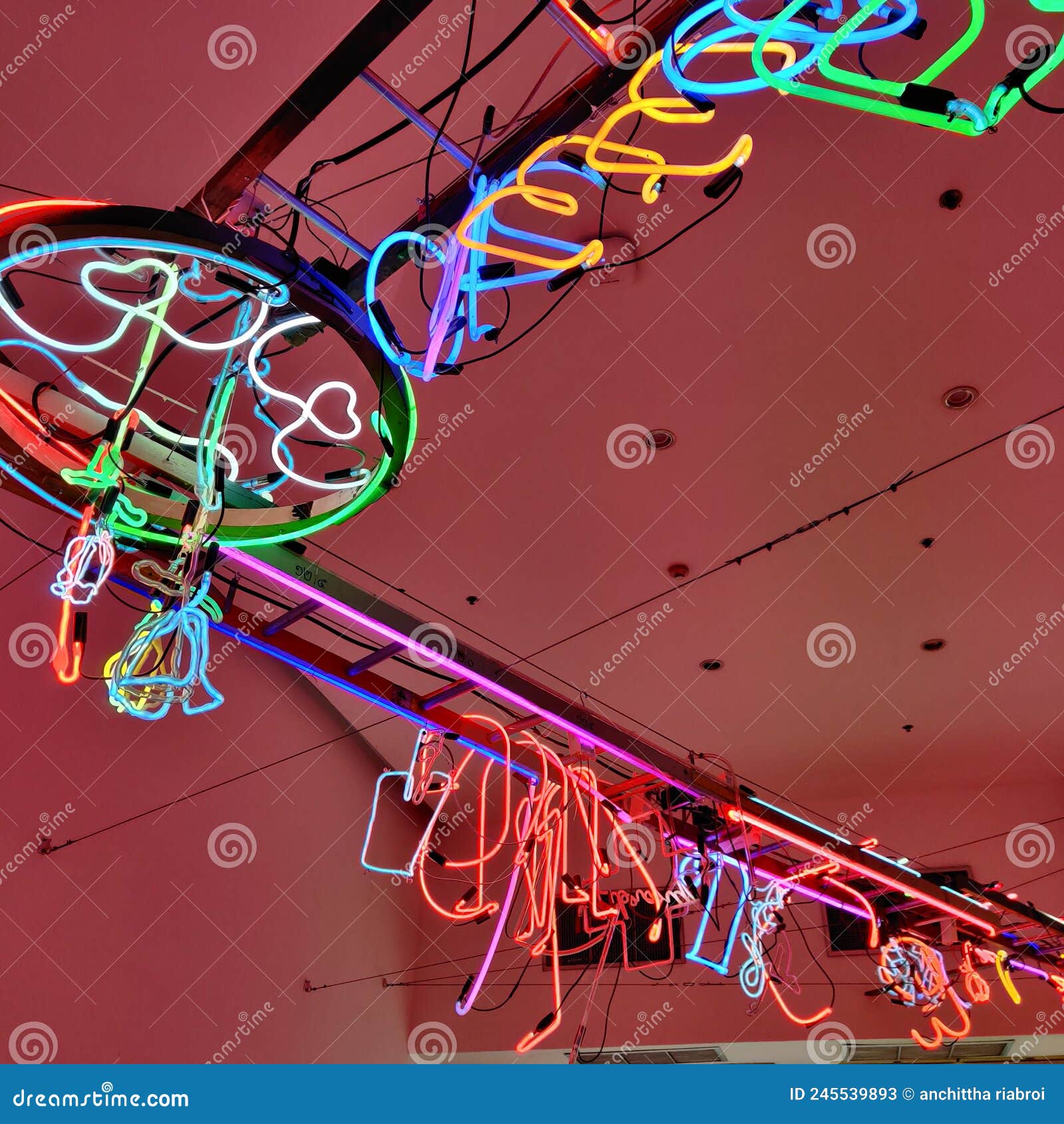 A messy art of neon light stock image. Image of circle - 245539893