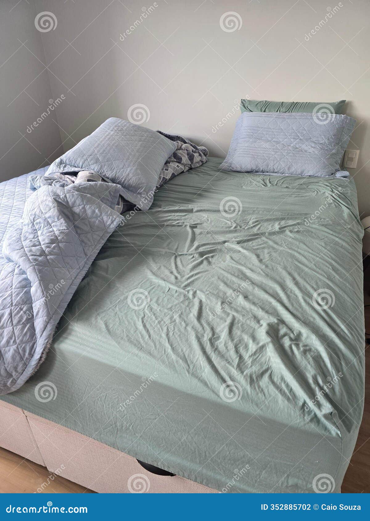 Messy bed stock photo. Image of mattress, bedroom, silver - 352885702