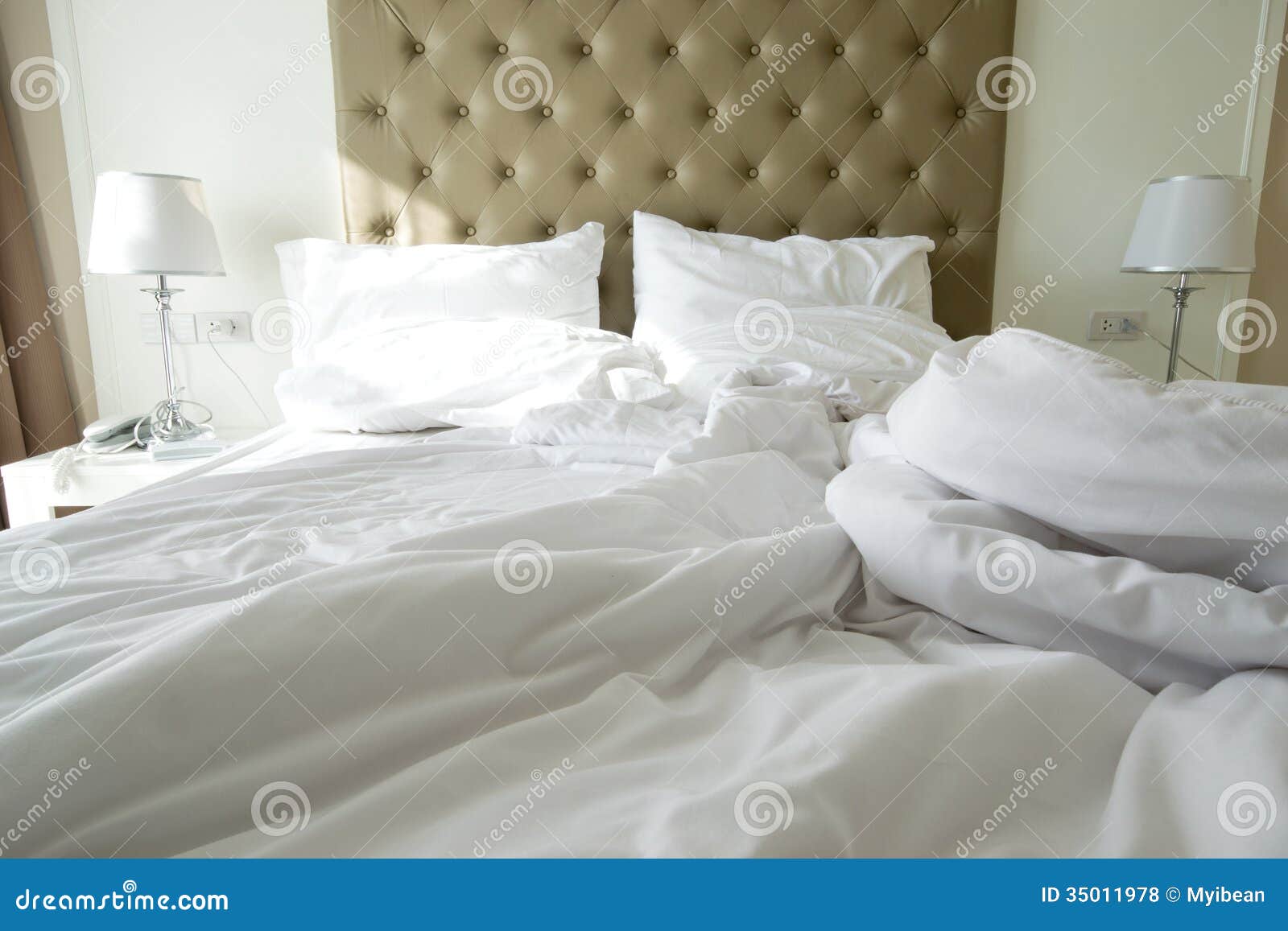 Messy Bedding Sheets and Pillow Stock Photo - Image of blanket, house ...
