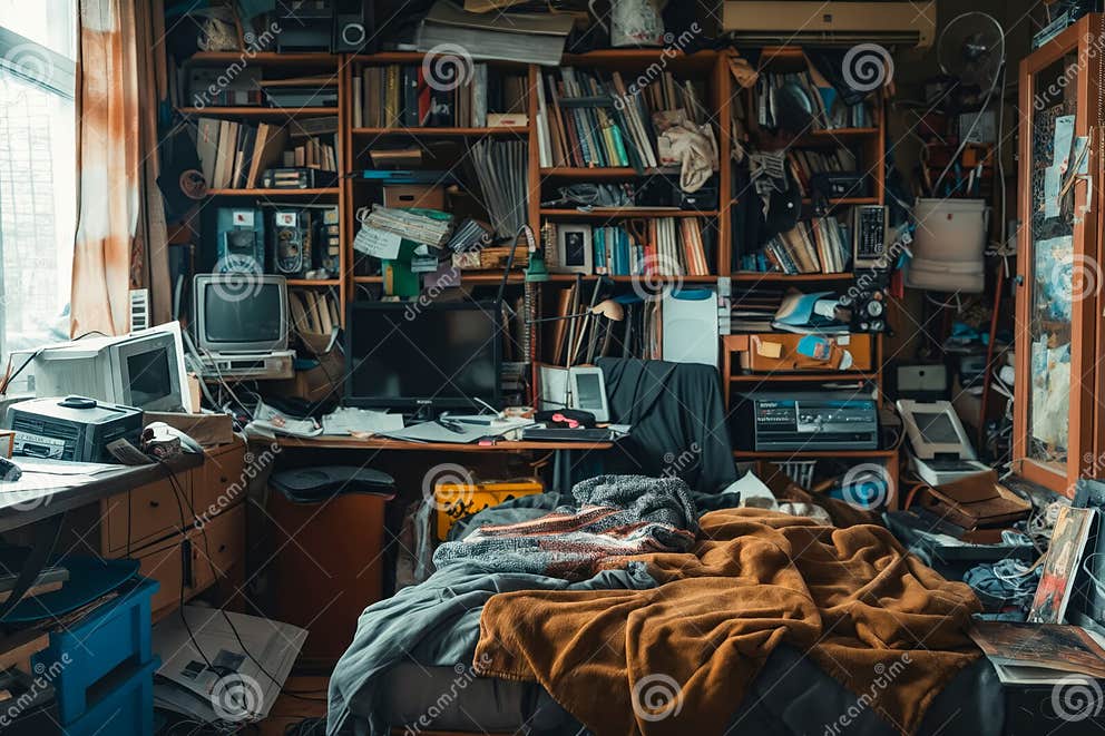 Messy Bedroom with Bed and Lots of Clutter. Generative AI Stock Photo ...
