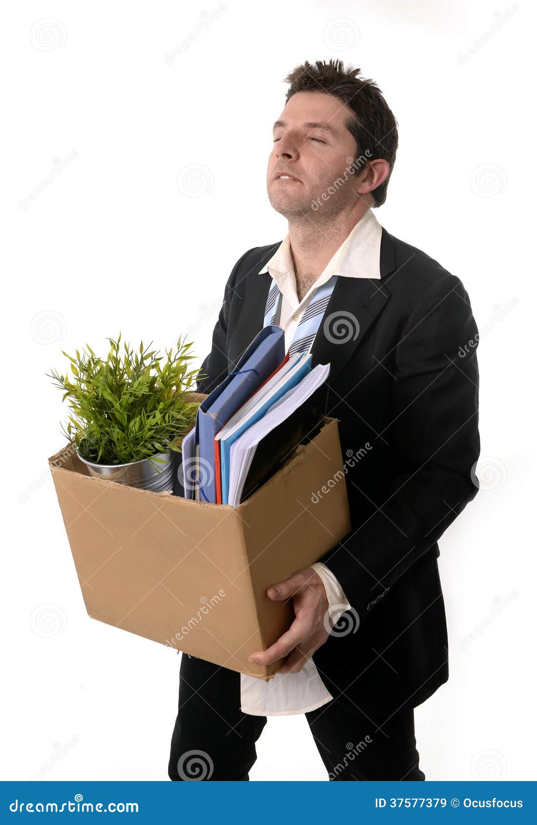 Messy Business Man with Cardboard Box Fired from Job Stock Image ...