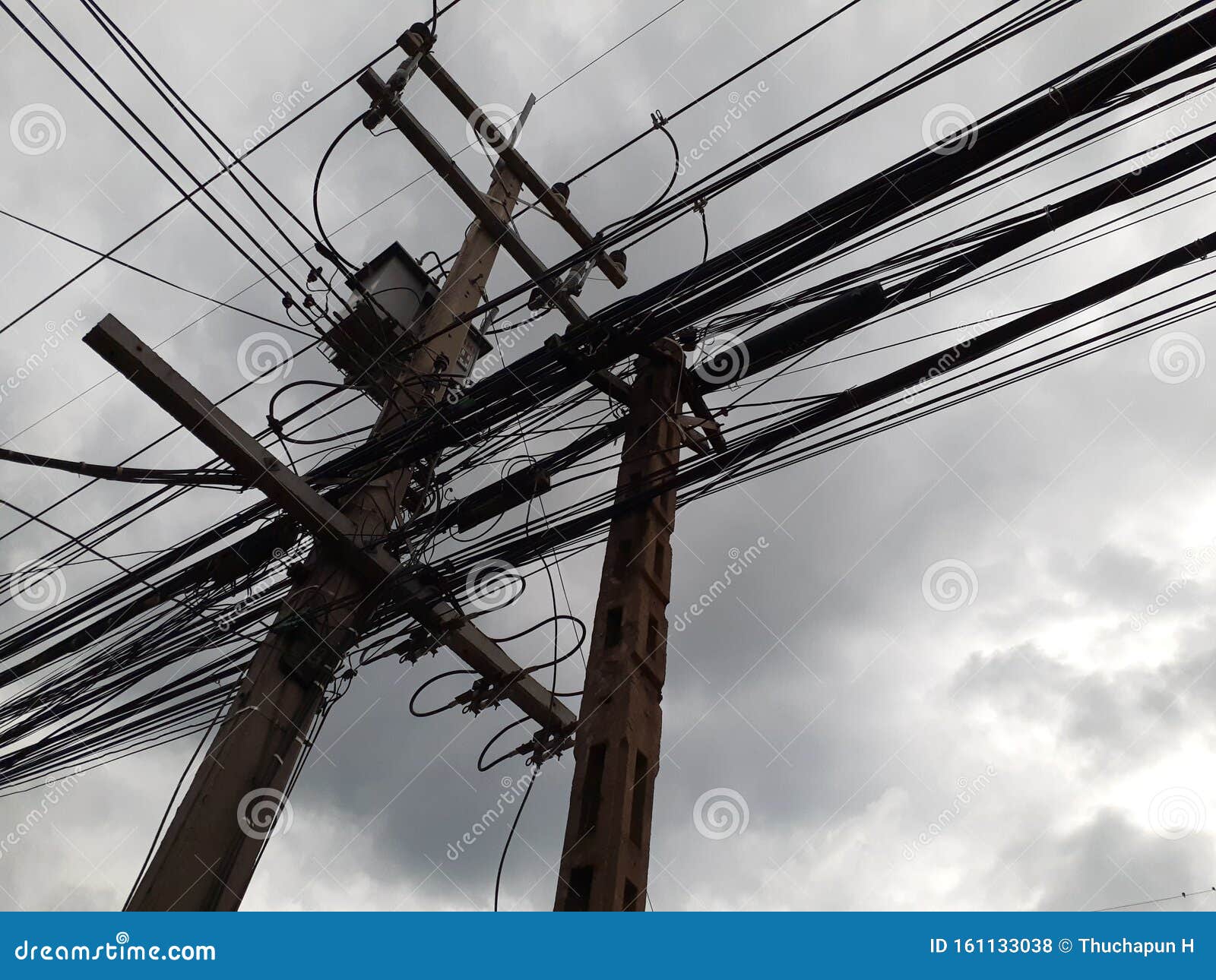 Messy Cable Lines On Electricity Power Pole In Bangkok City Royalty ...