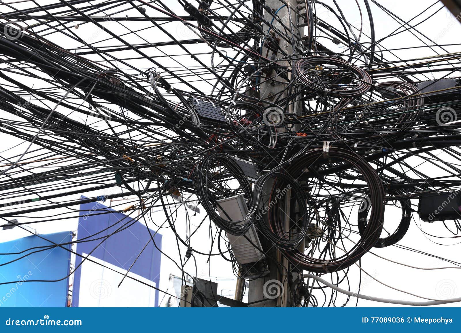 Messy Cable Electricity Post. Stock Photo - Image of tangling, tangle ...