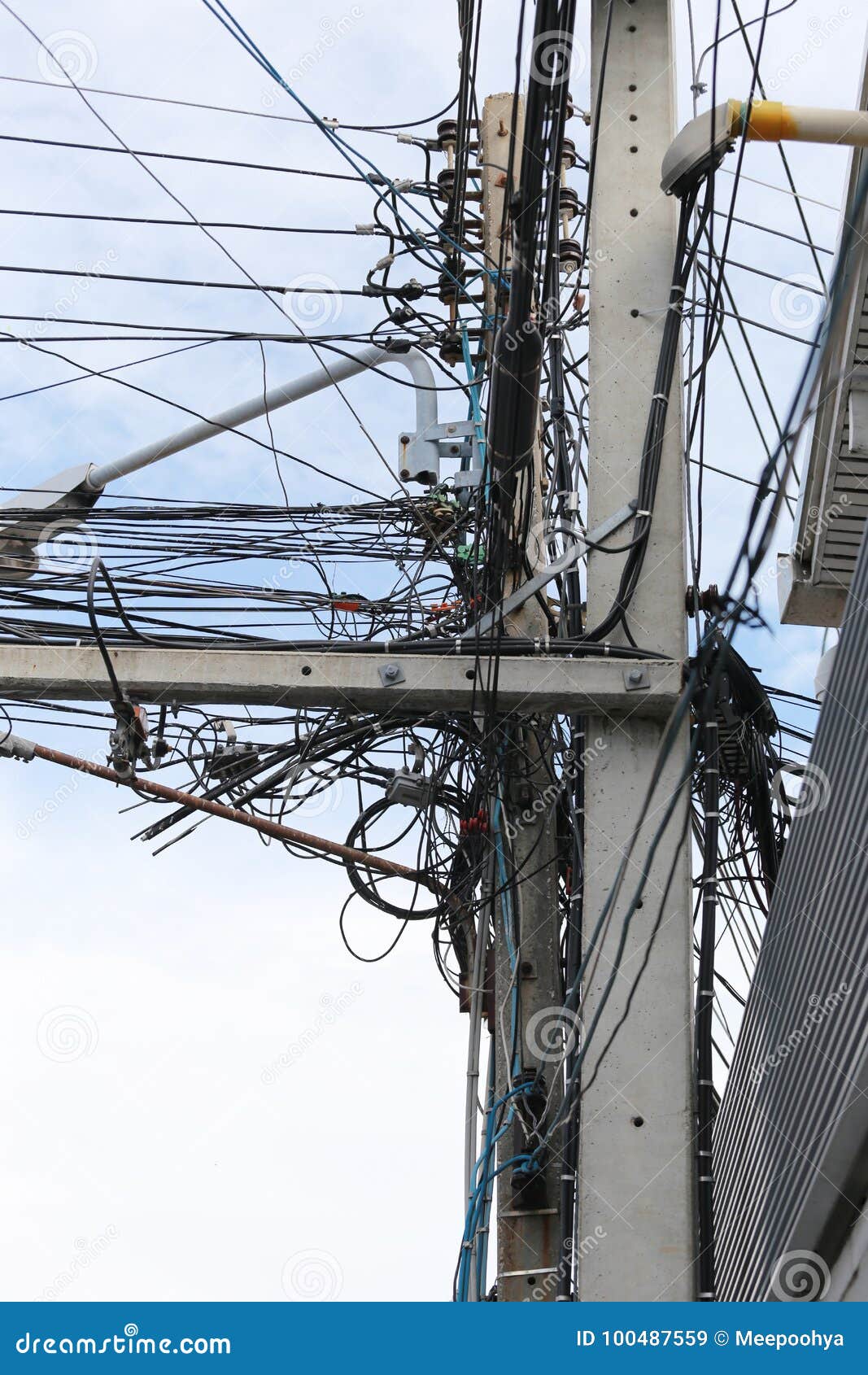 Messy Cable Electricity Post. Stock Image - Image of bangkok, supply ...