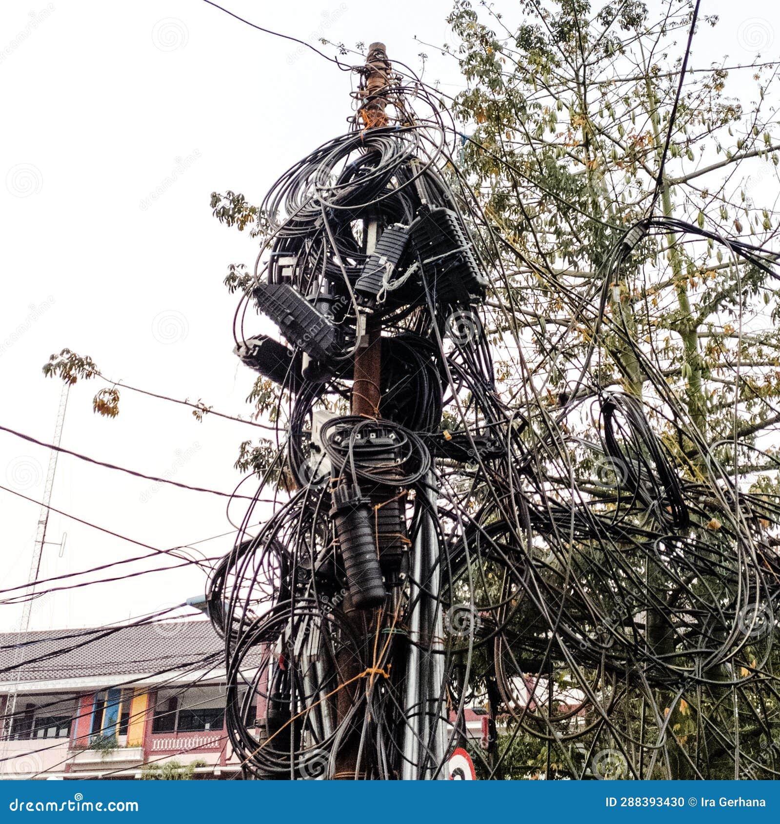 Messy Cable Power Lines on the Street Stock Photo - Image of street ...