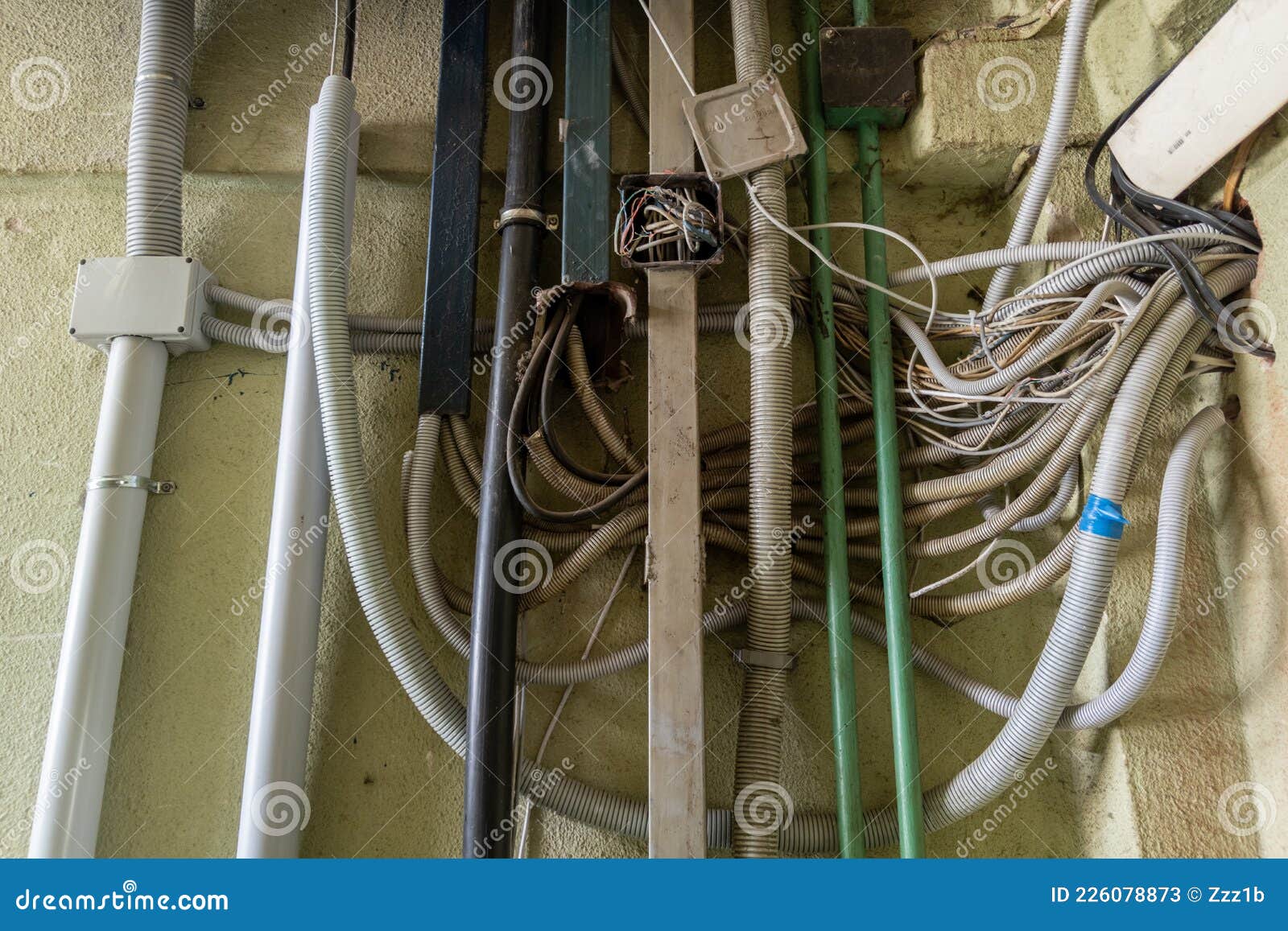 Messy and Careless Wiring Inside of Public Building Stock Image - Image ...
