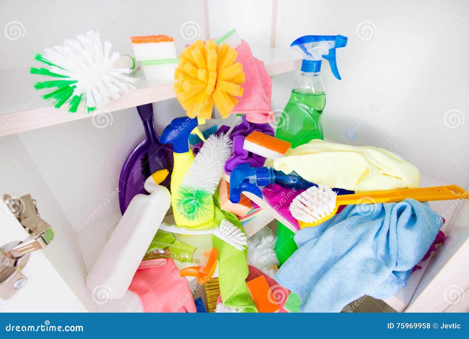 Messy Cleaning Supplies Pantry Stock Photo - Image of hygiene, cloth ...