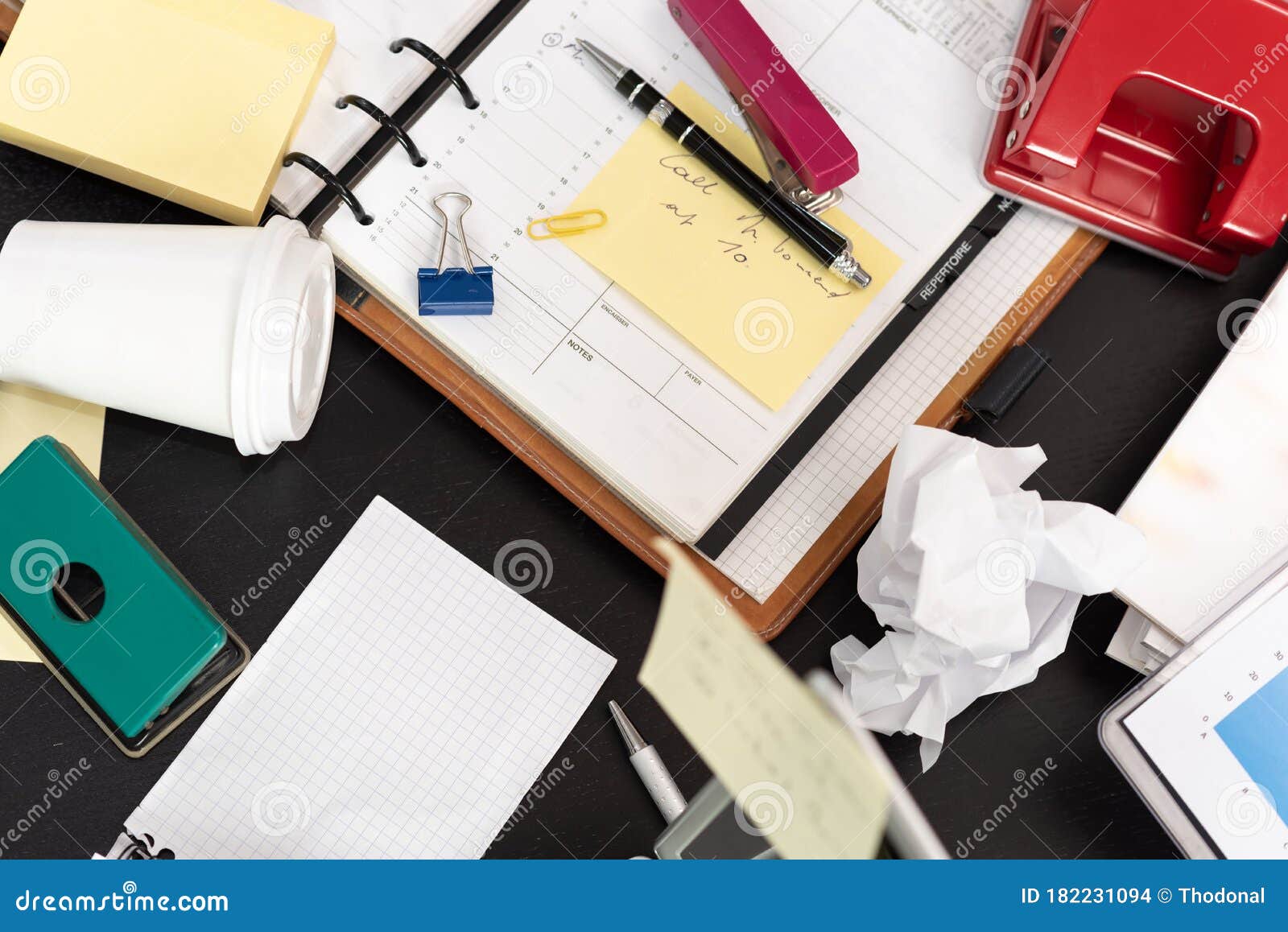 Messy and cluttered desk stock photo. Image of scary - 182231094