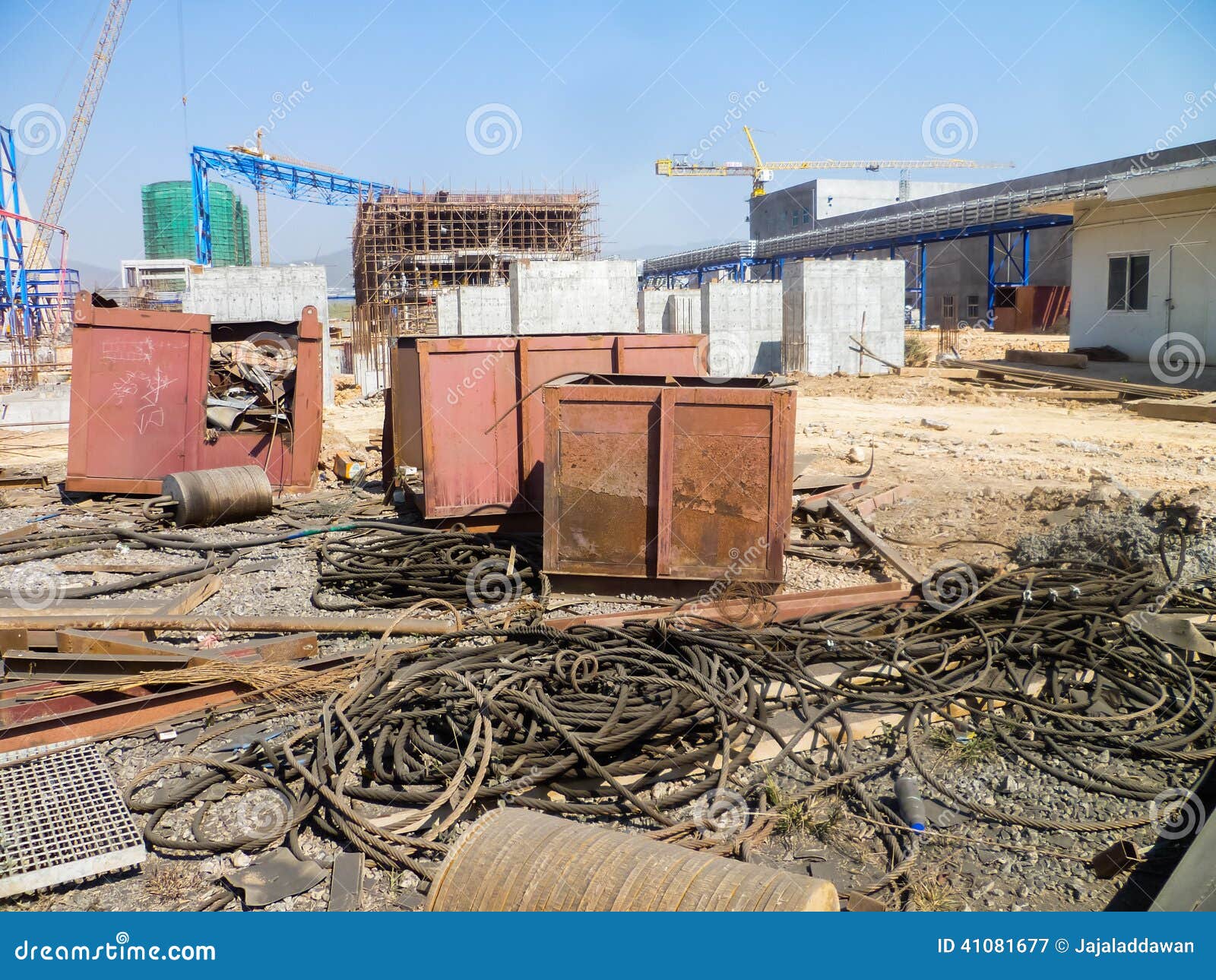 Messy Construction Site: A Pile Of Red Brick, Staked Bricks Among ...