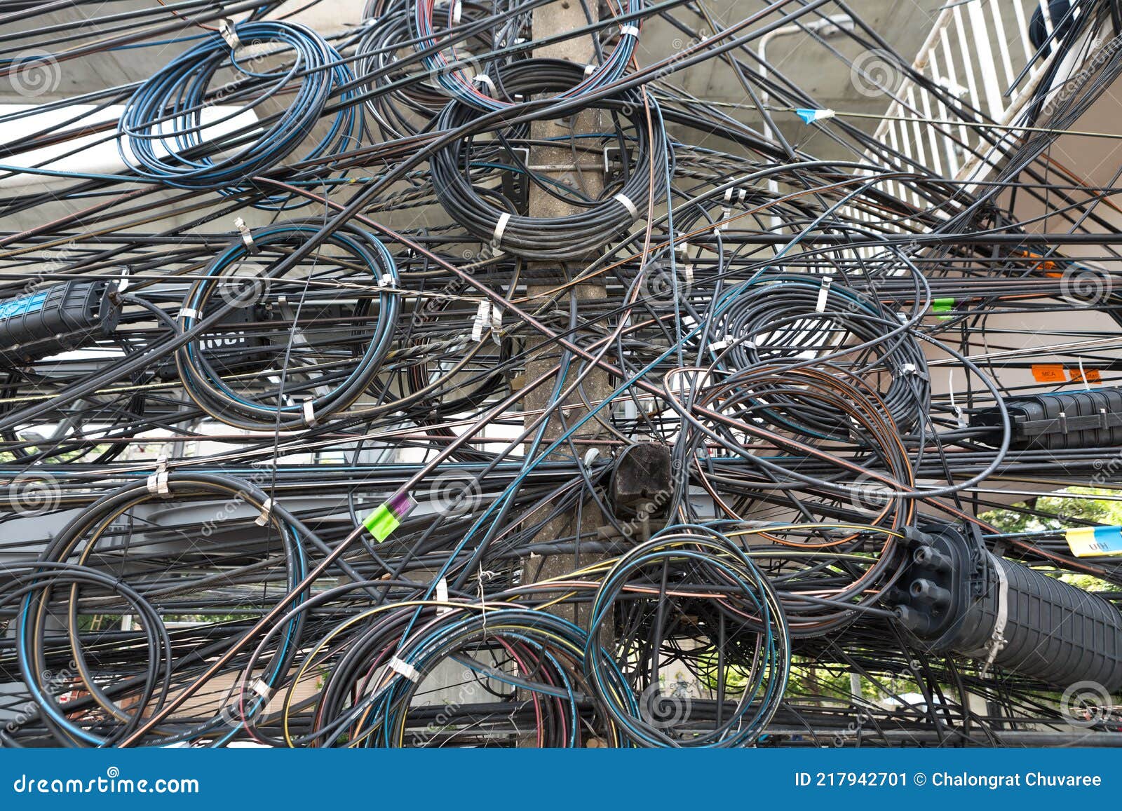 Messy and Dangerous High Voltage Cables in Bangkok, Thailand Stock ...