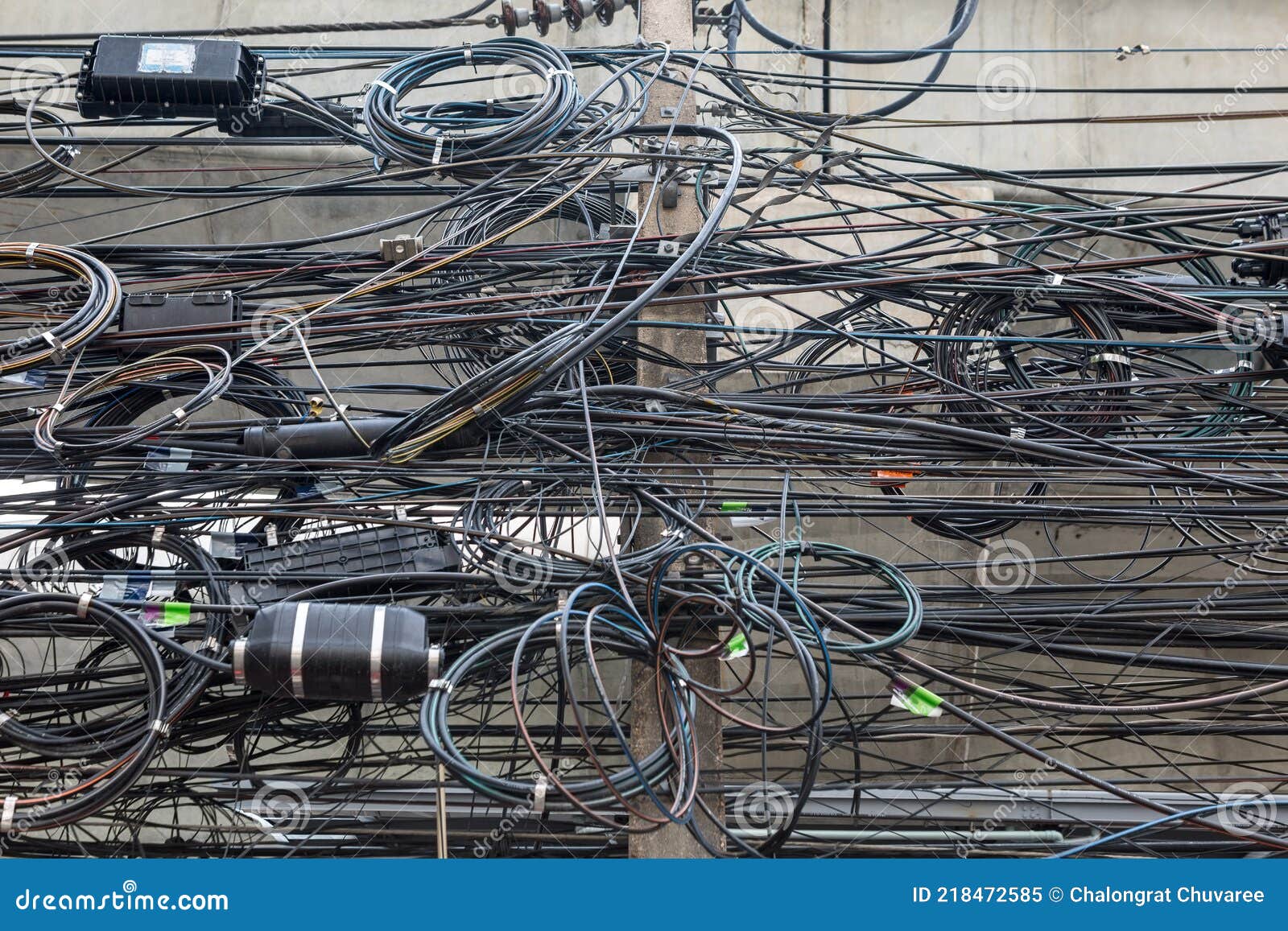 Messy and Dangerous High Voltage Cables in Bangkok, Thailand Stock ...