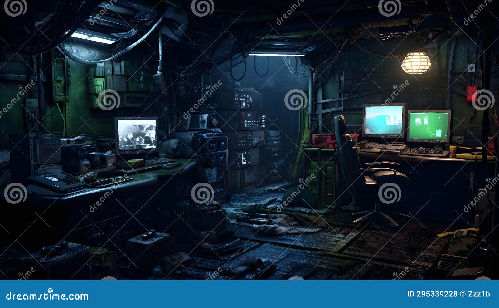 Messy and Dark Cyberpunk Hacker Hideout Room. Neural Network Generated ...