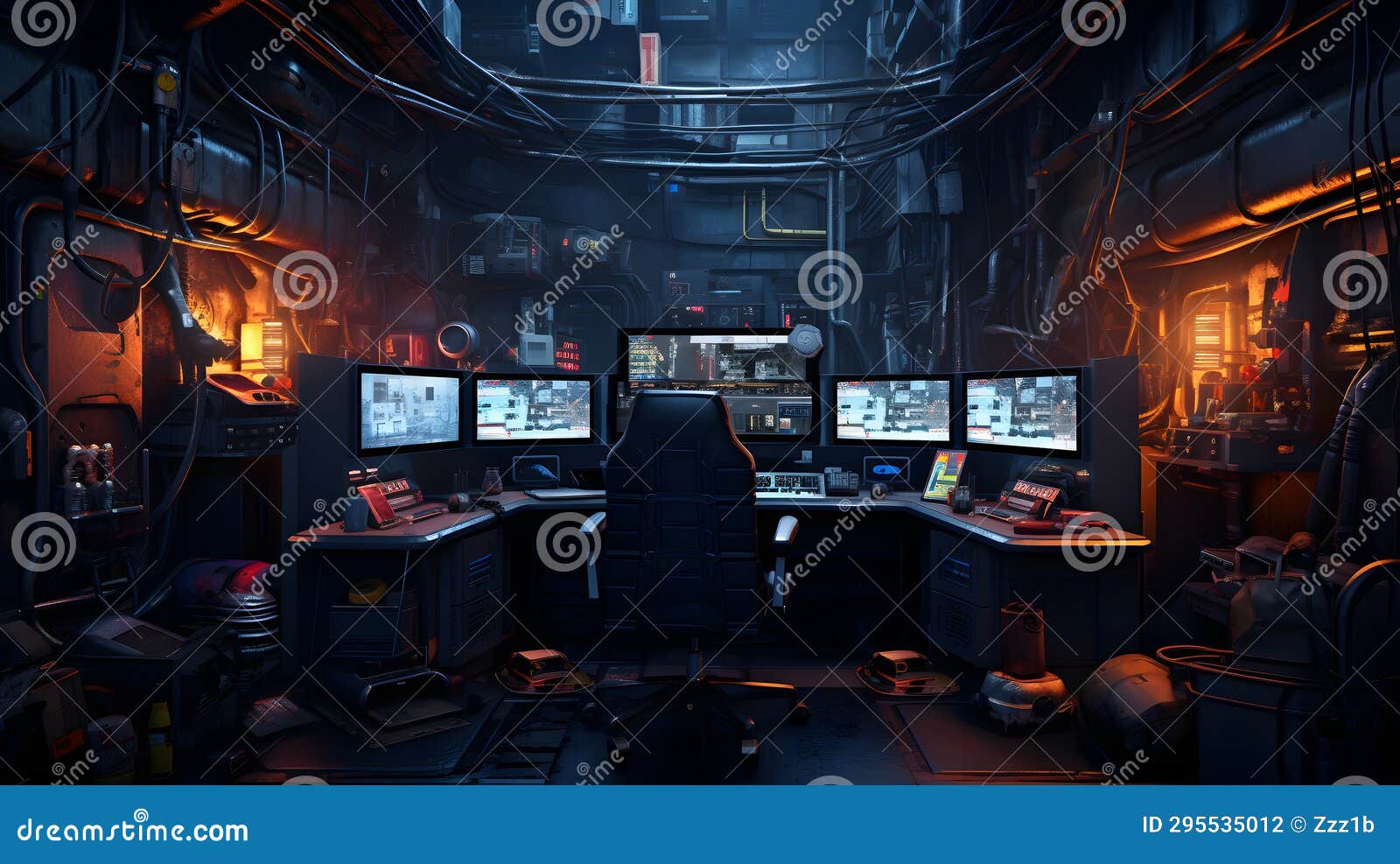 Messy and Dark Cyberpunk Hacker Hideout Room. Neural Network Generated ...