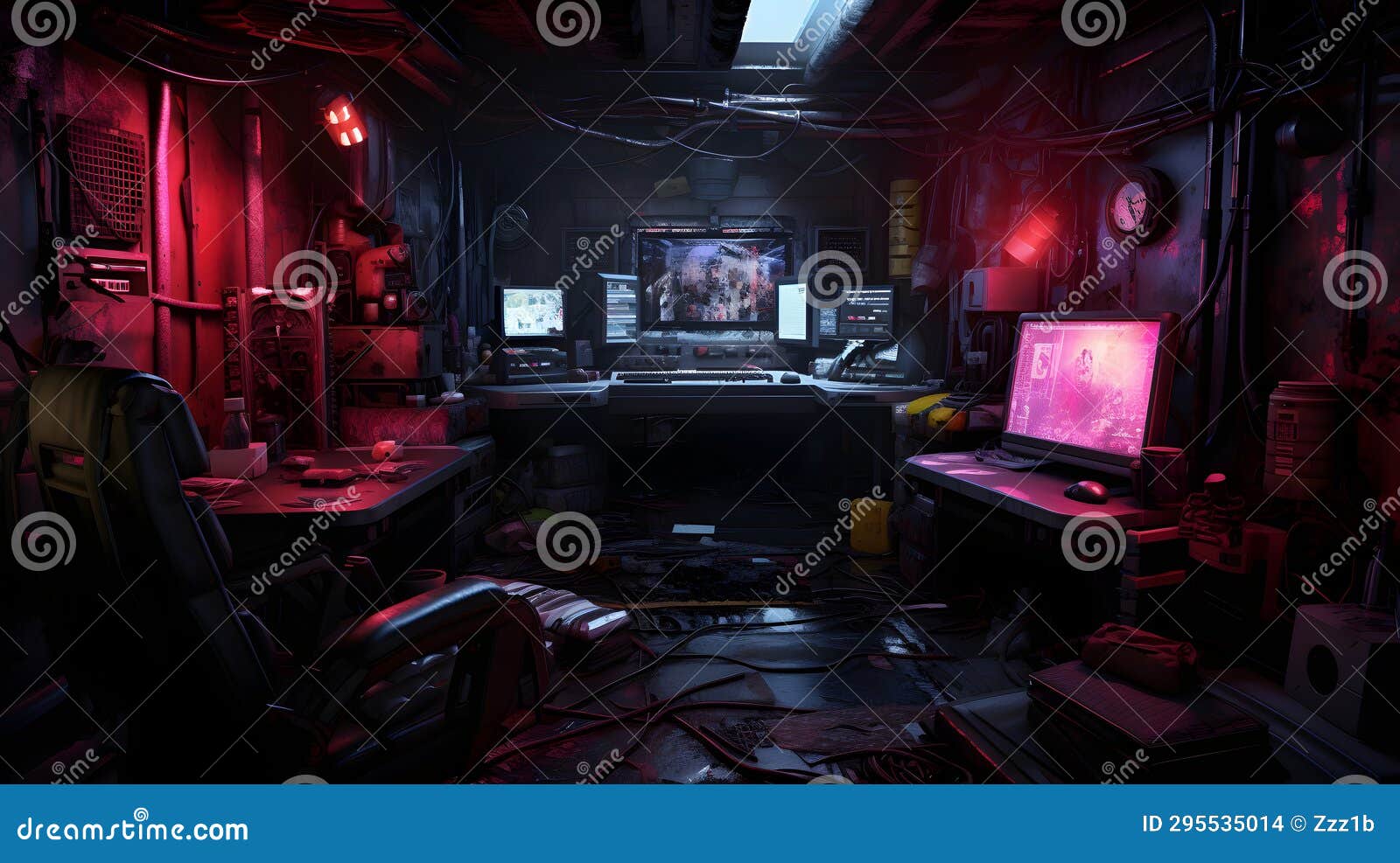 Messy and Dark Cyberpunk Hacker Hideout Room. Neural Network Generated ...