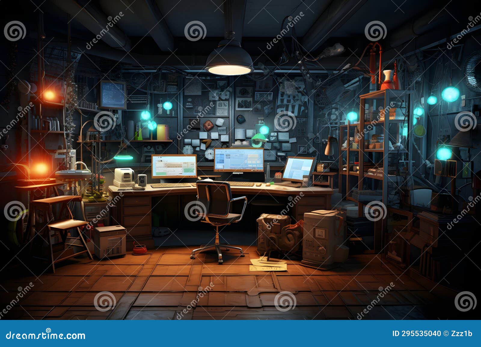 Messy and Dark Cyberpunk Hacker Hideout Room. Neural Network Generated ...
